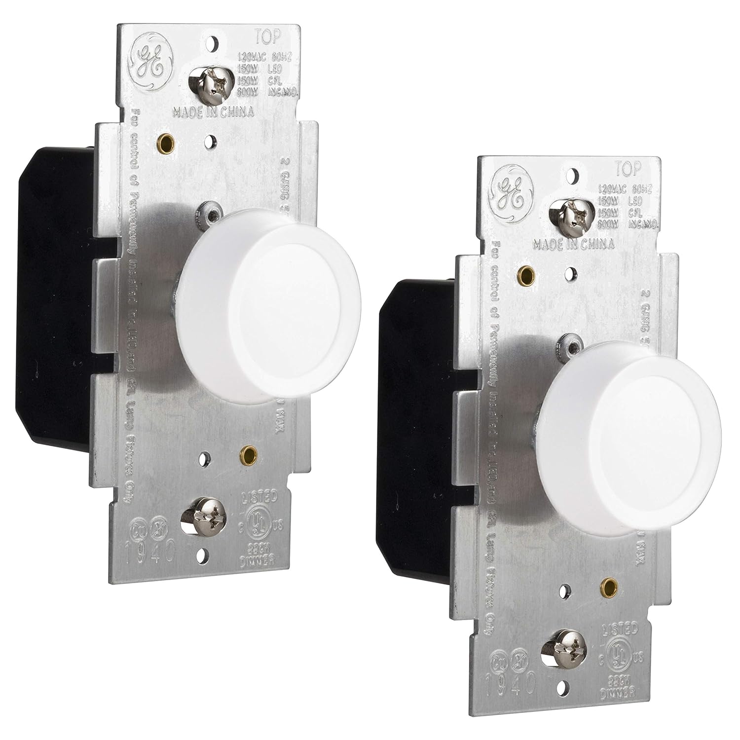 4 Set/GE 3-Way Rotating Dimmer Switch, 2 Pack, Push On/Off, Use with ...