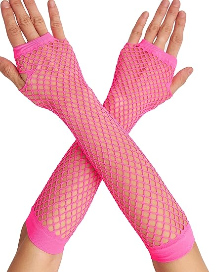 OTPEH Fingerless Fishnet Gloves For Women Kids Girls Fish Net Arm ...
