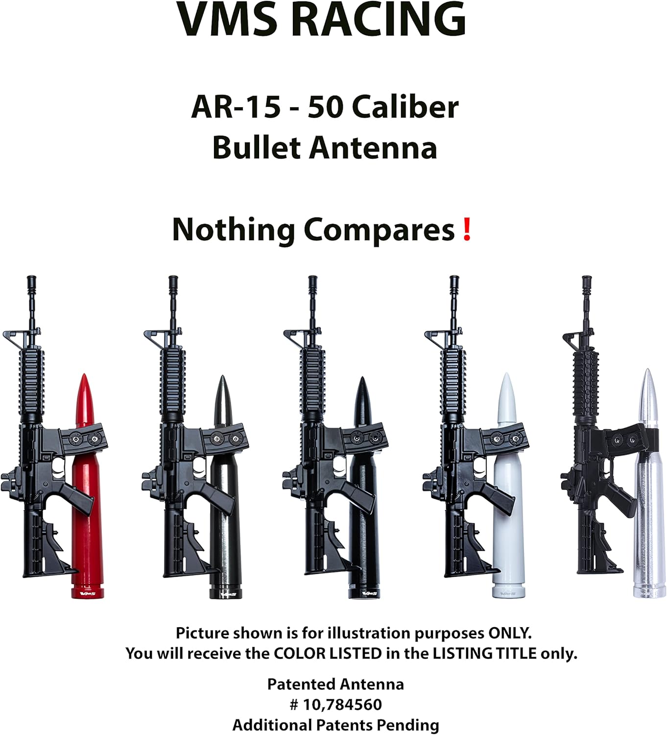 VMS Racing AR-15 M4 M16 Plata 50 Cal Calibre Bullet Antena antirrobo y ...