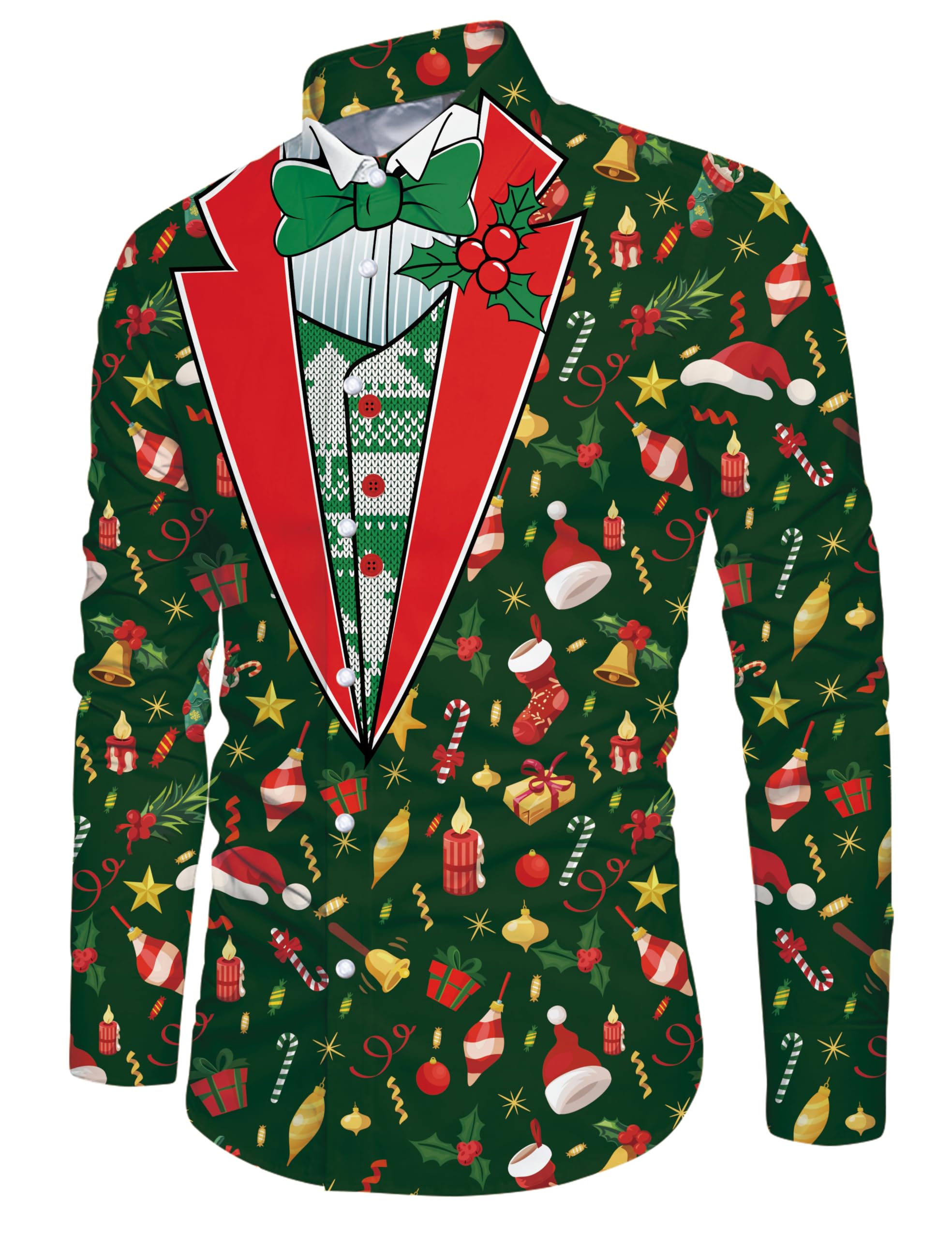 Amazon.com: Adovigo Mens Christmas Tuxedo Printed Dress Shirts Faux-Two ...