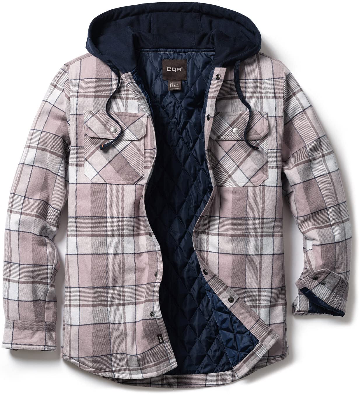 Snapklik.com : CQR Mens Quilted Lined Flannel Hooded Shirt Jacket