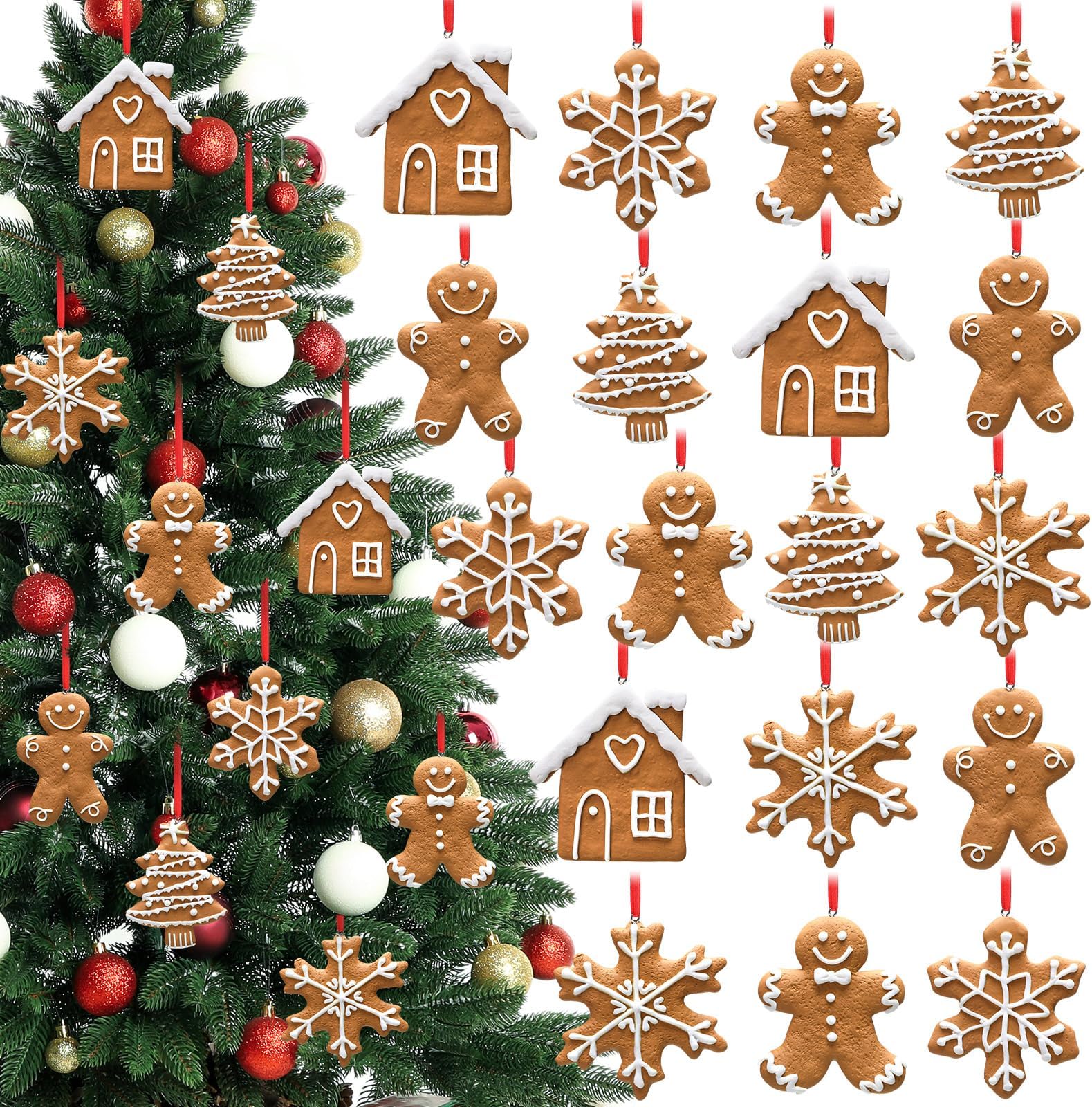 Amazon.com: Cindeer 18 Pcs Christmas Gingerbread Ornaments Set 2.36" x ...