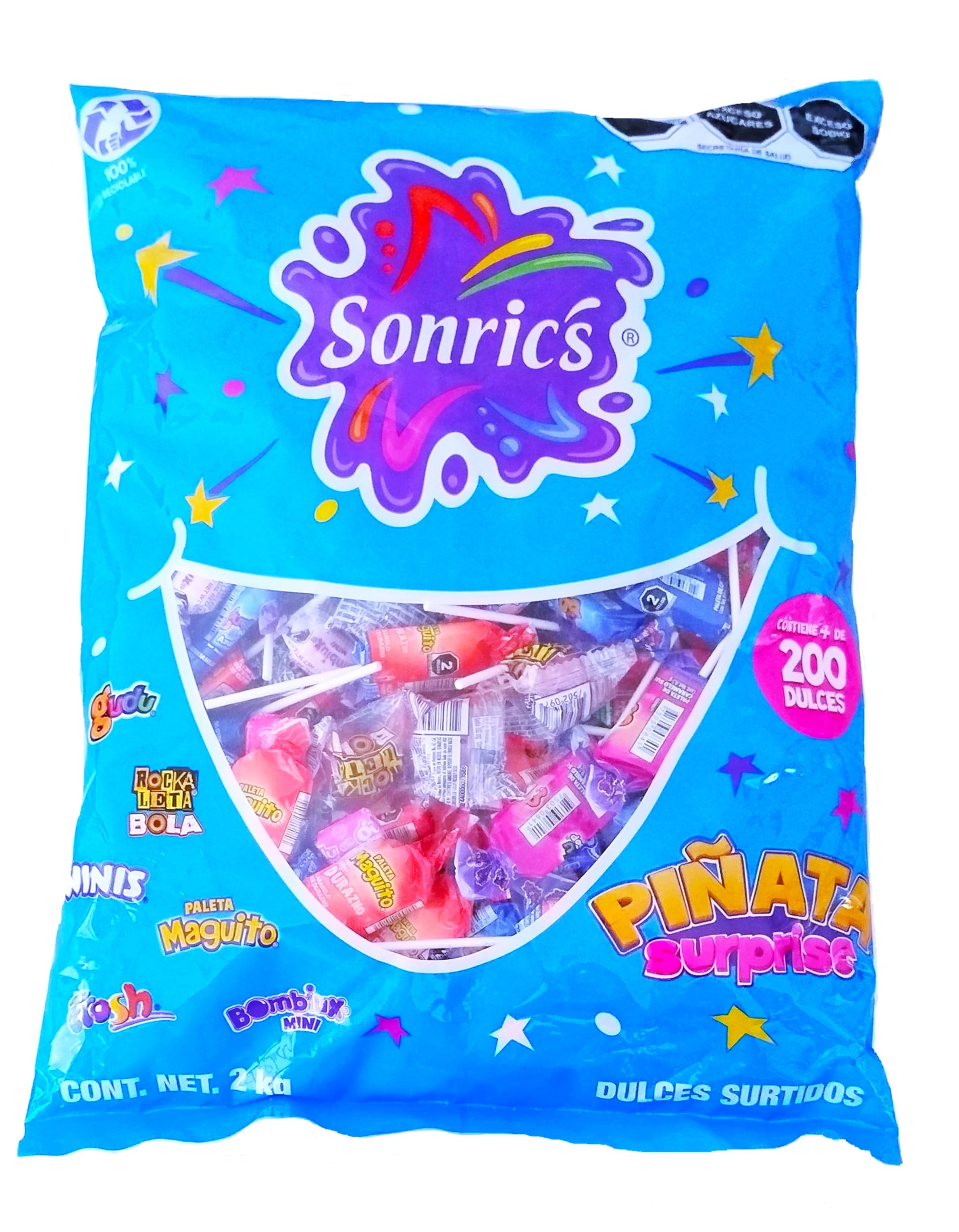 Surtido de Dulces, bolsa de 2 Kg (2,000 gramos) SONRICS, 200 DULCES ...