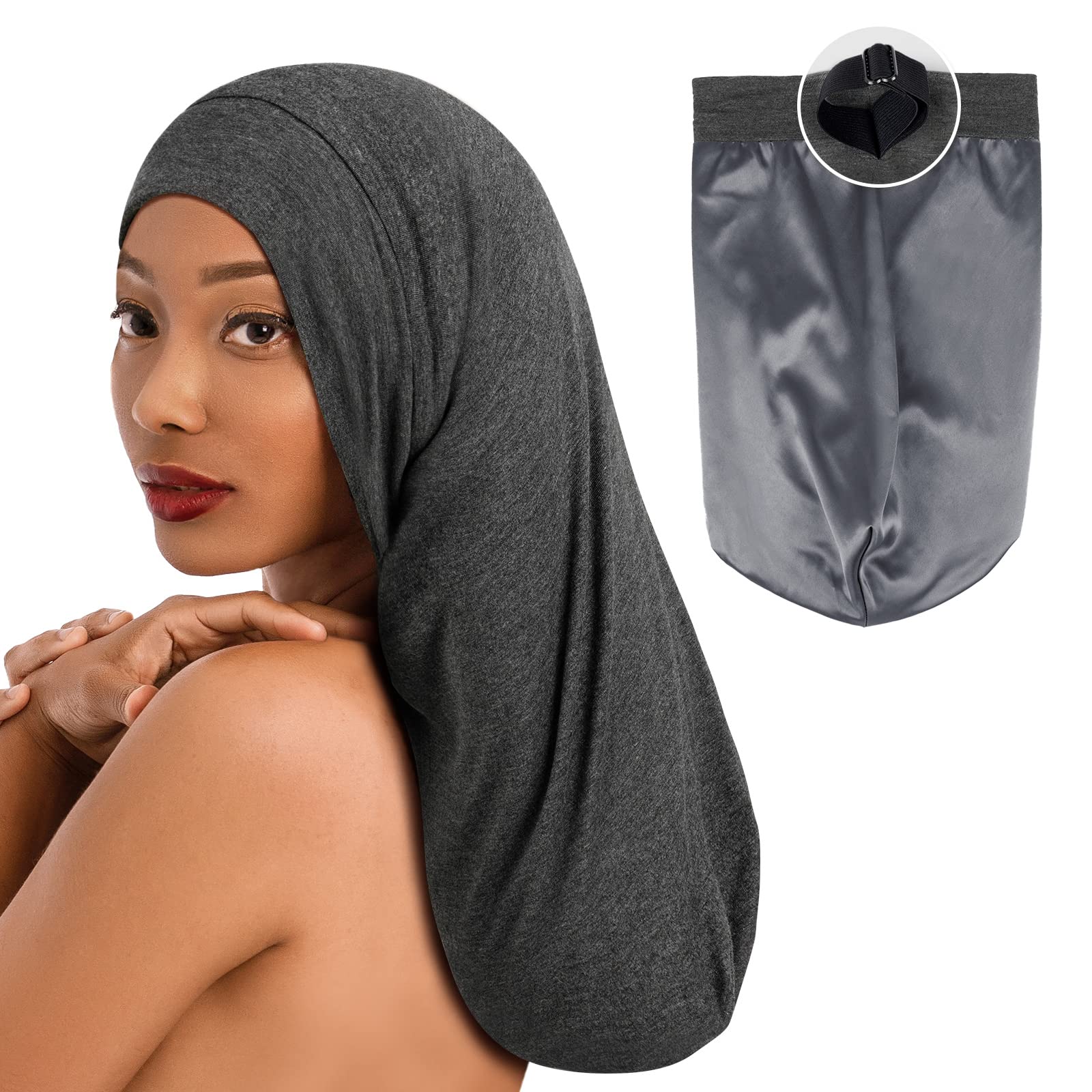Snapklik.com : Long XL Silk Satin Bonnet For Braids, Dreadlocks For ...