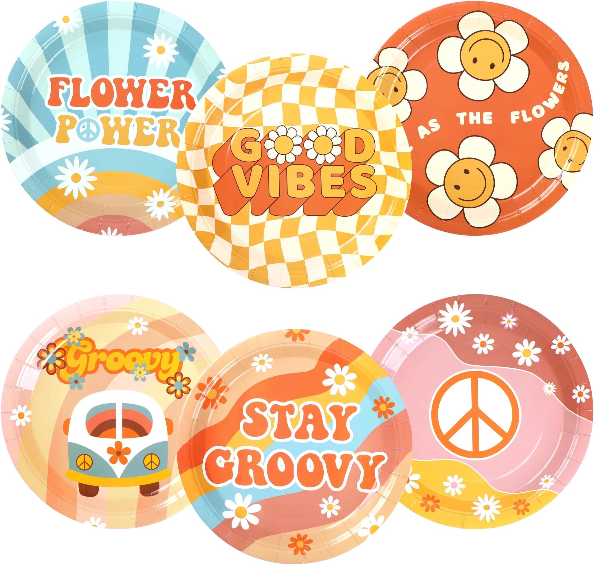Amazon.com: 100 PCS Groovy Paper Plates Napkins Boho Groovy Party ...