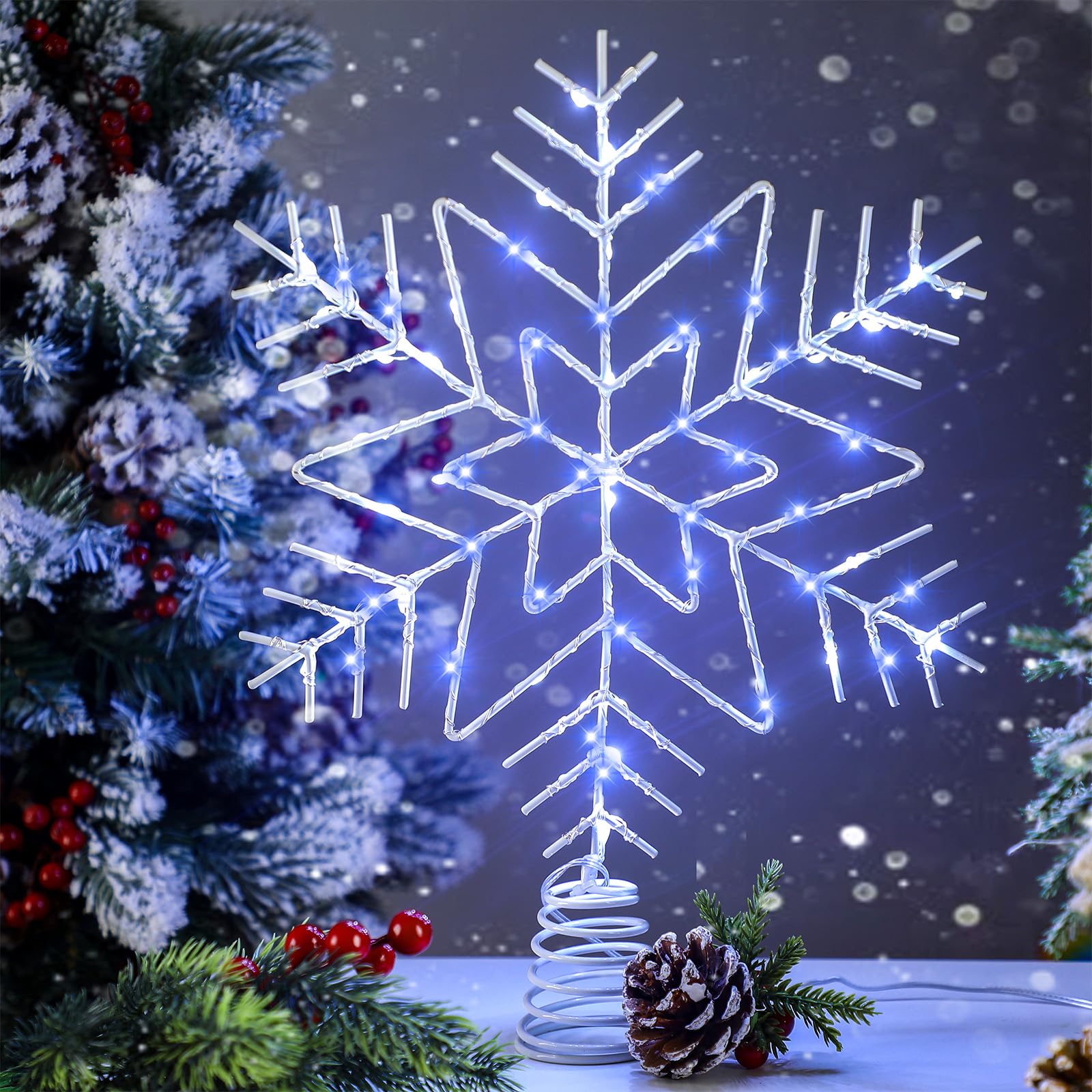 Amazon.com: VIHOSE 12 Inch Snowflake Large Christmas Tree Topper with ...