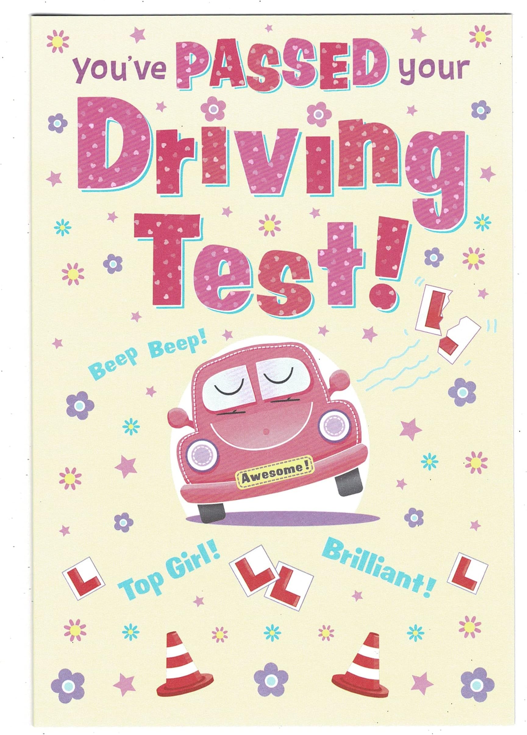 Passed Your Driving Test Greetings Card -Pink Car, L Plates & Flowers 7 ...