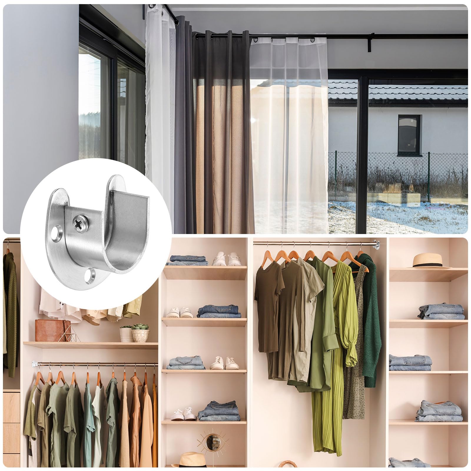Closet Rod Holders 4Pcs Hanging Closet Rod Support,3/4 Closet Shelf Rod ...