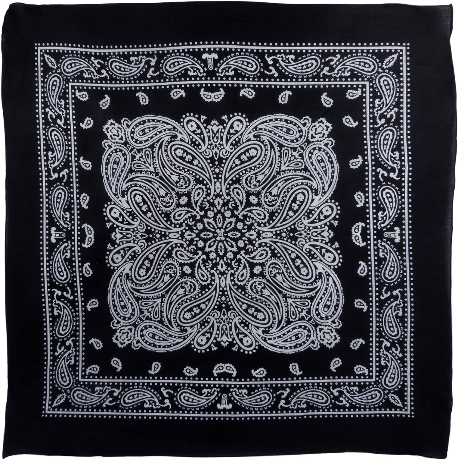 BLACK Bandana with WHITE square Paisley pattern ON BOTH SIDES : Amazon ...