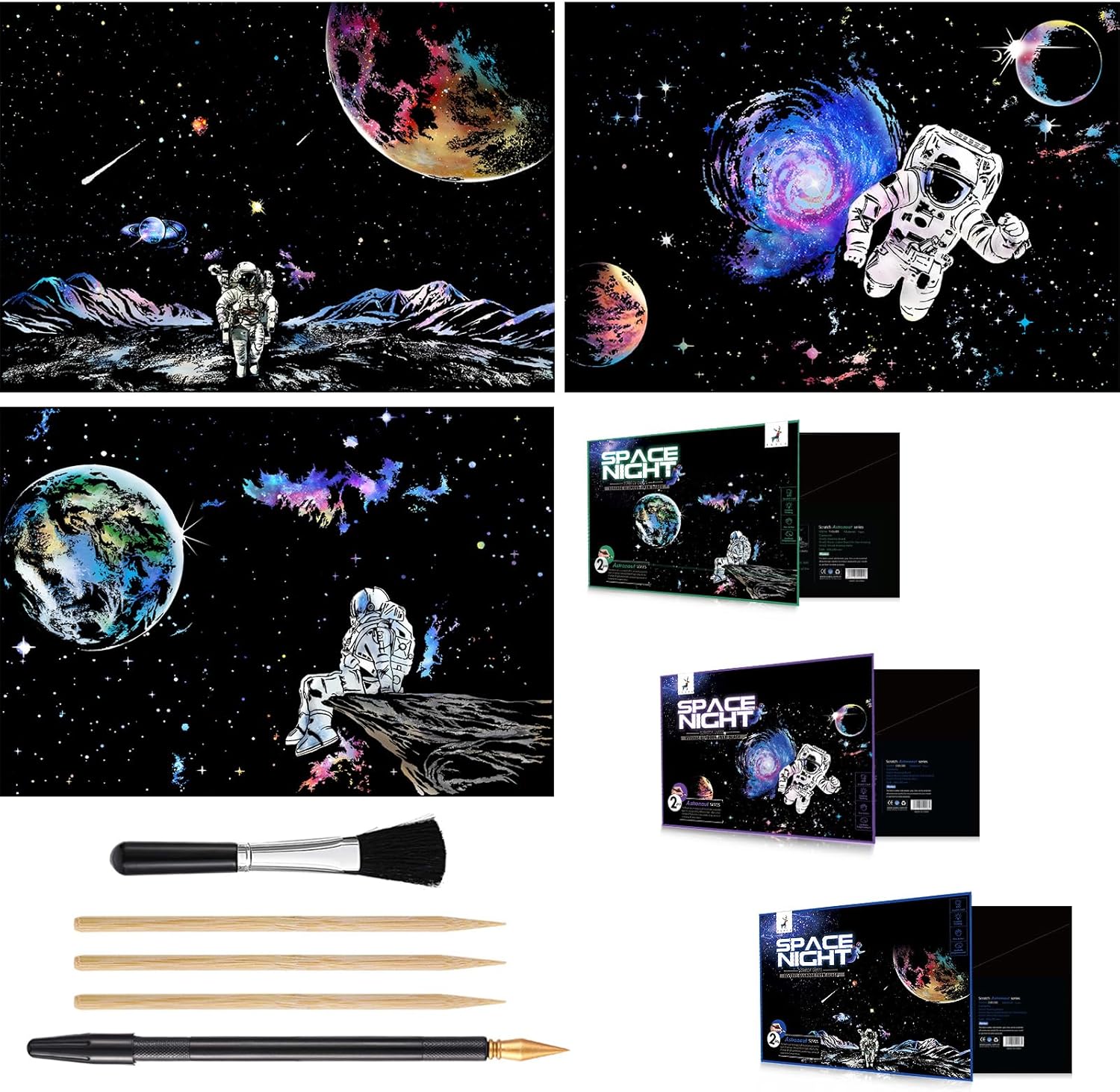 Amazon.com: 3 Pack Scratch Art Paper Set (16"x11.2") Space Series ...