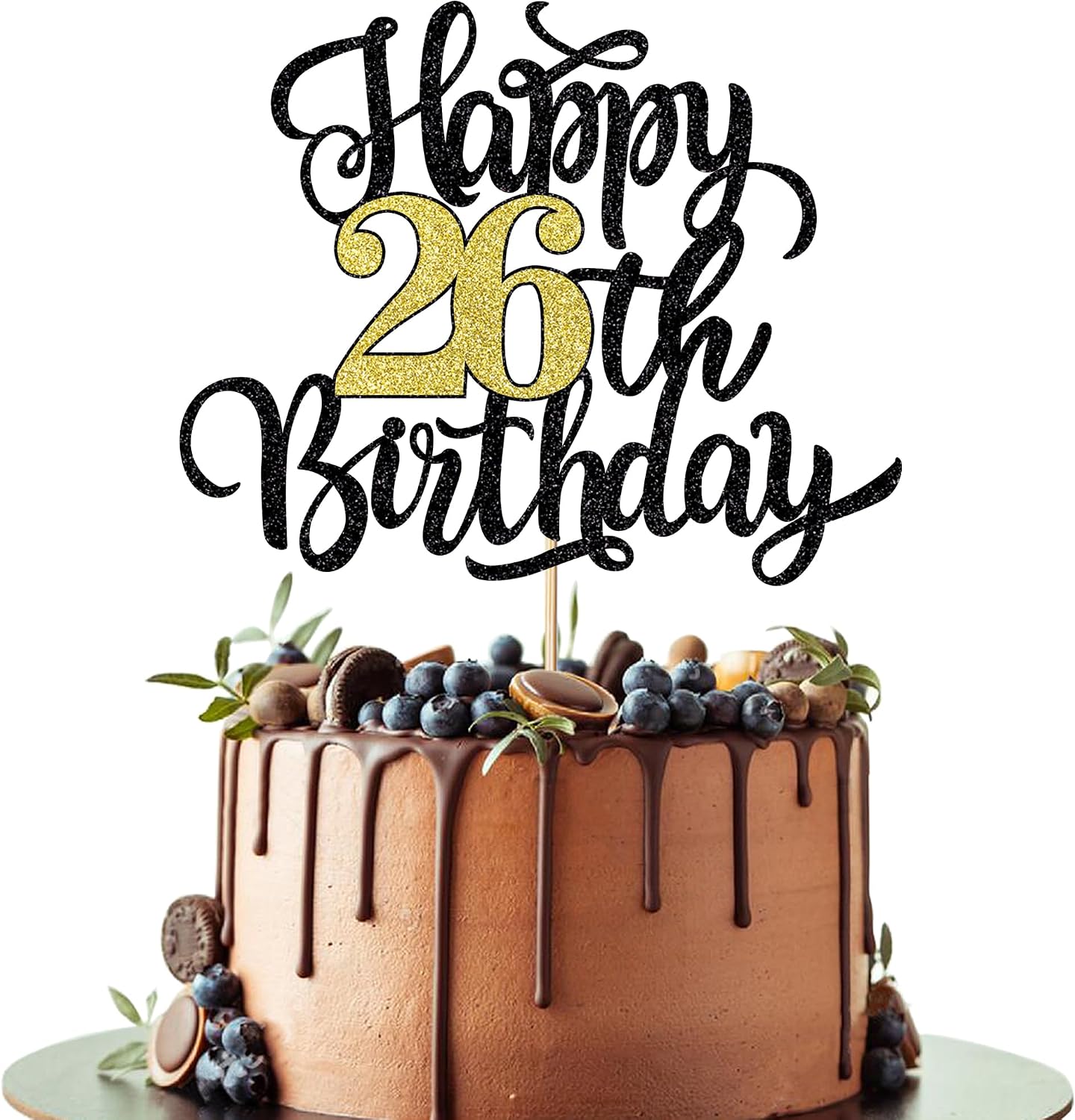 Amazon.com: Leetaivie Happy 26th Birthday Cake Topper, Black Gold ...