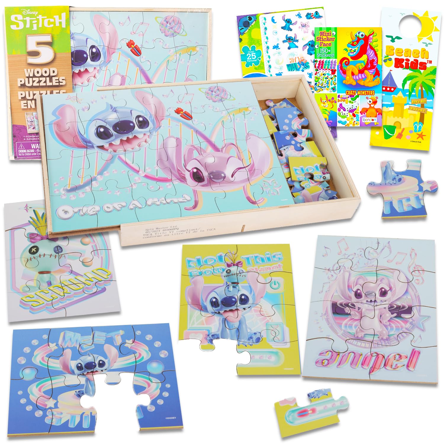 Amazon.com: Stitch Wooden Puzzle 5 Pack - Stitch and Angel Wood Puzzles ...