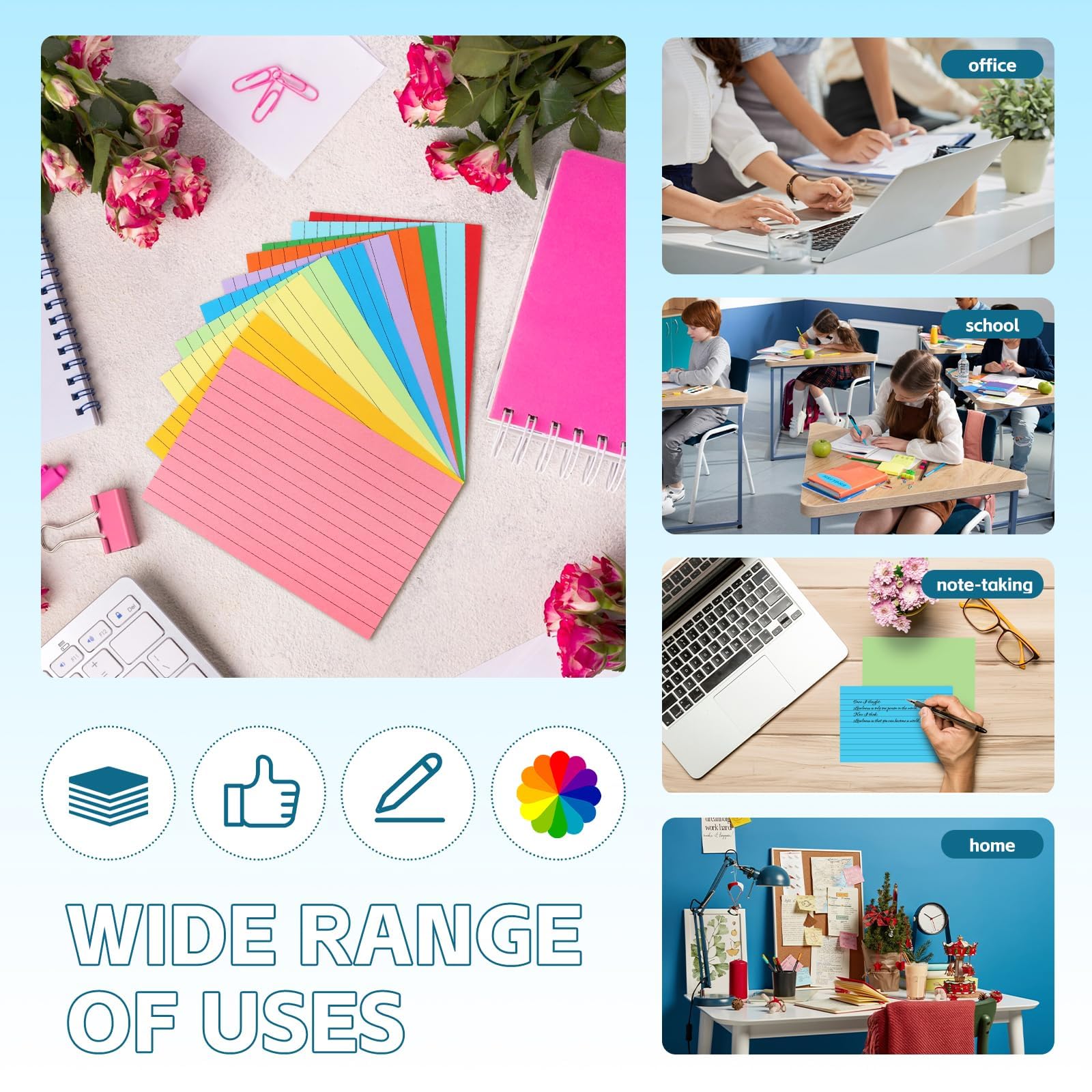 Snapklik.com : Colored Index Cards 4x6, 300 Pack, 10 Colors Ruled Note ...