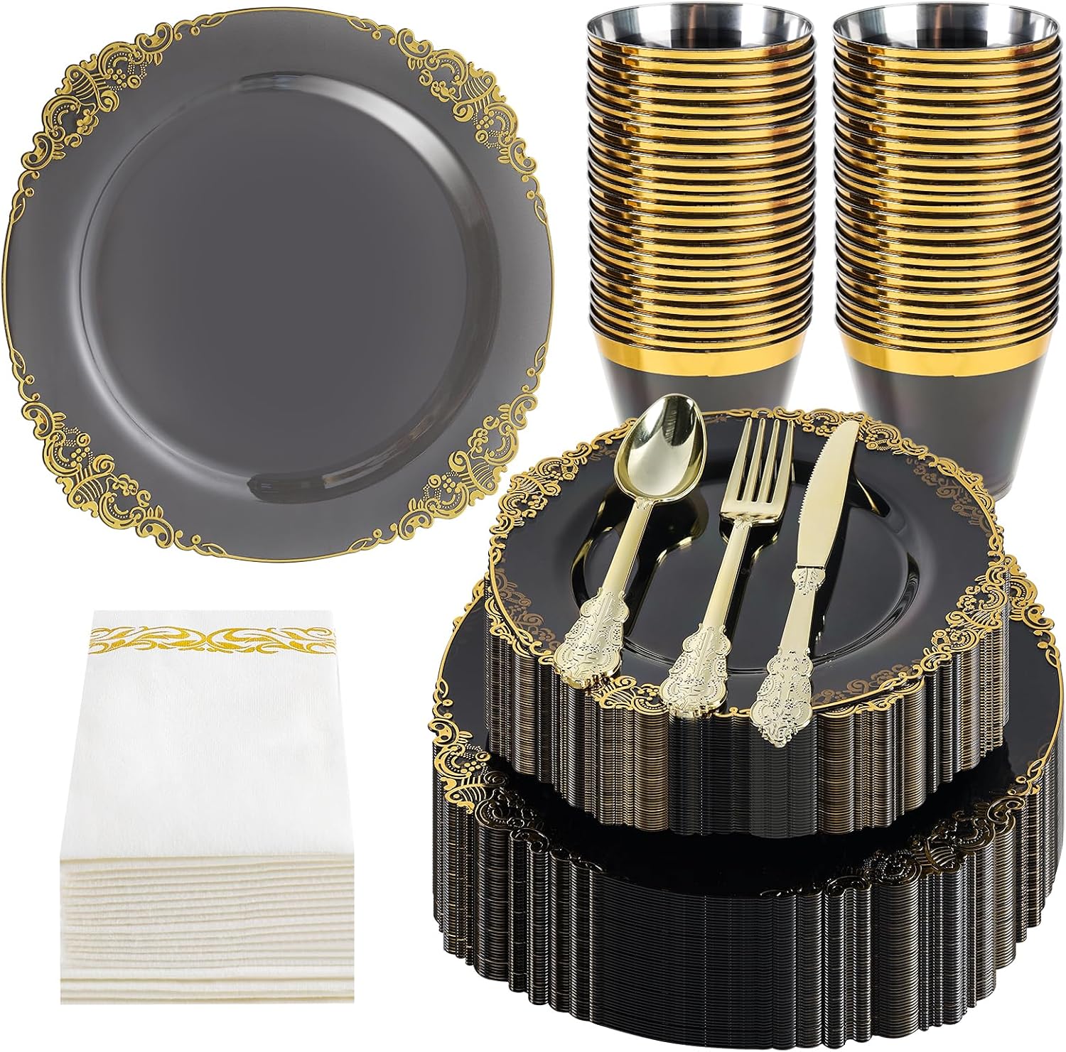 Amazon.com: 350PCS Disposable Plastic Dinnerware Set for 50 Guests ...