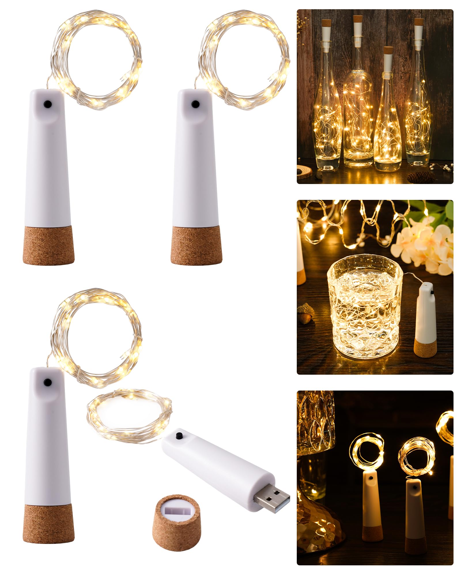 Amazon.com: tuhood Wine Bottle Lights with Cork, 4 Pack 20 LEDs ...