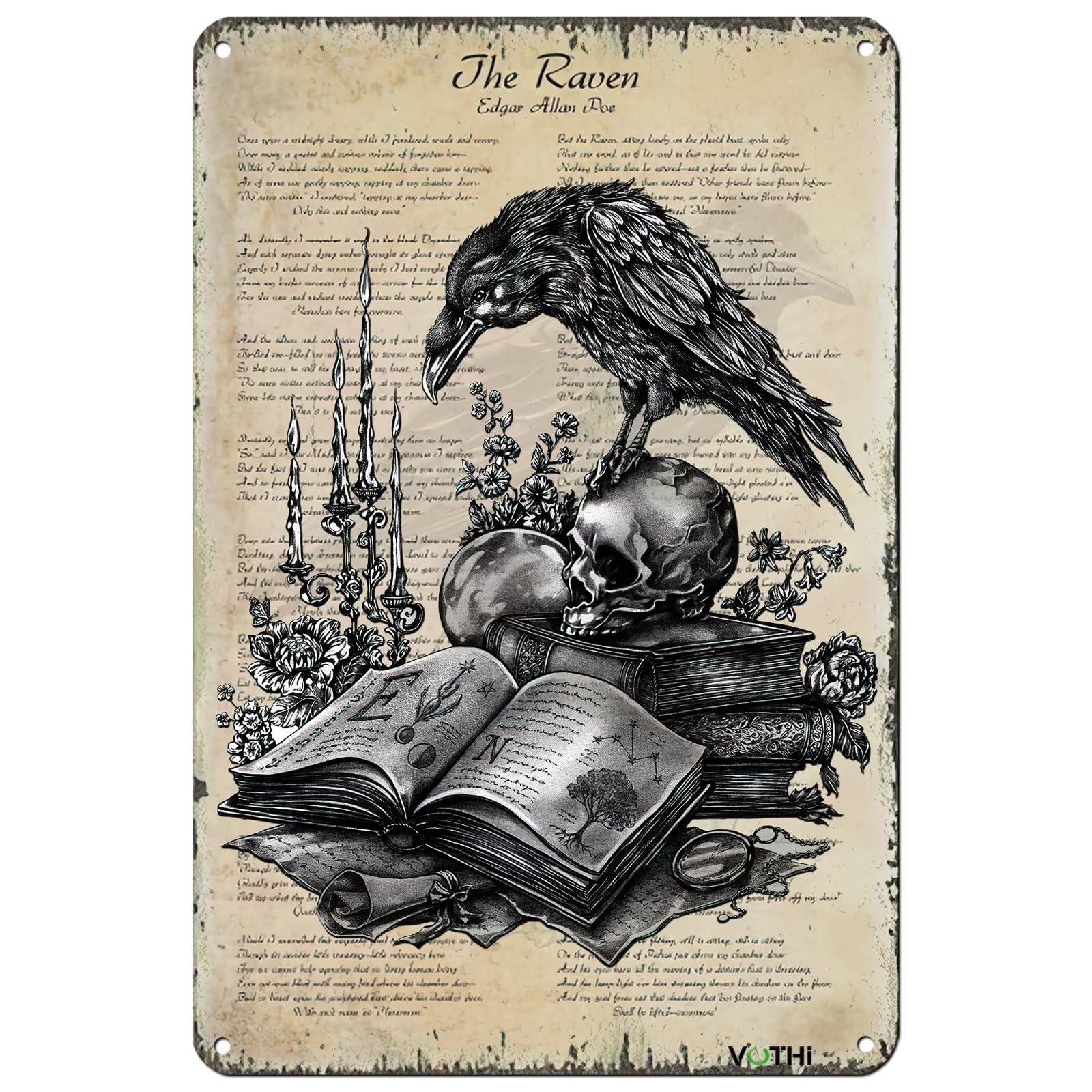 Amazon.com: VOTHI Funny Crow Decor Tin Sign,Skull Poster Gothic Home ...