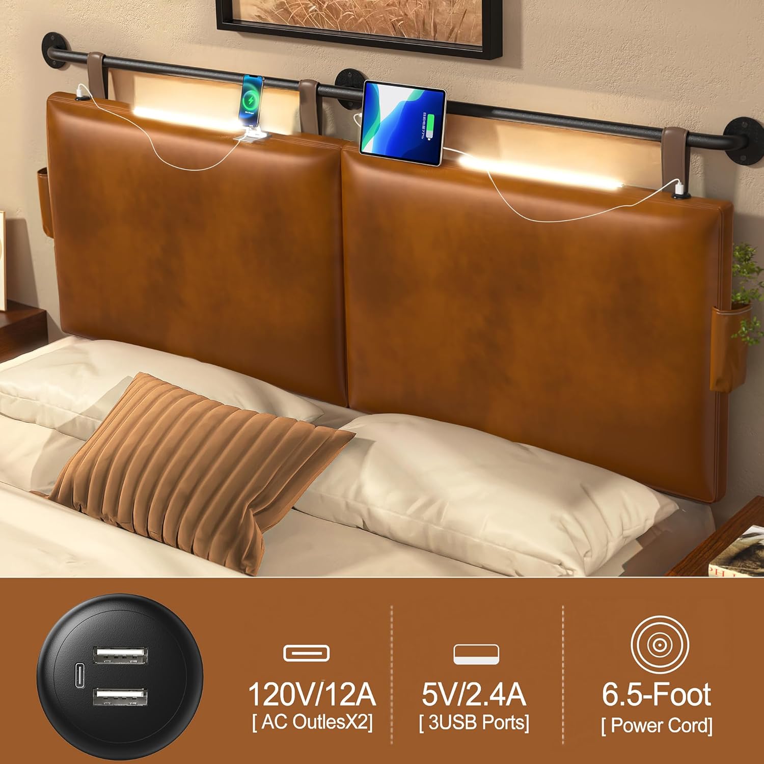 BSHOMGI Headboard, Wall Mounted Queen Size Headboard with USB & Type-C ...