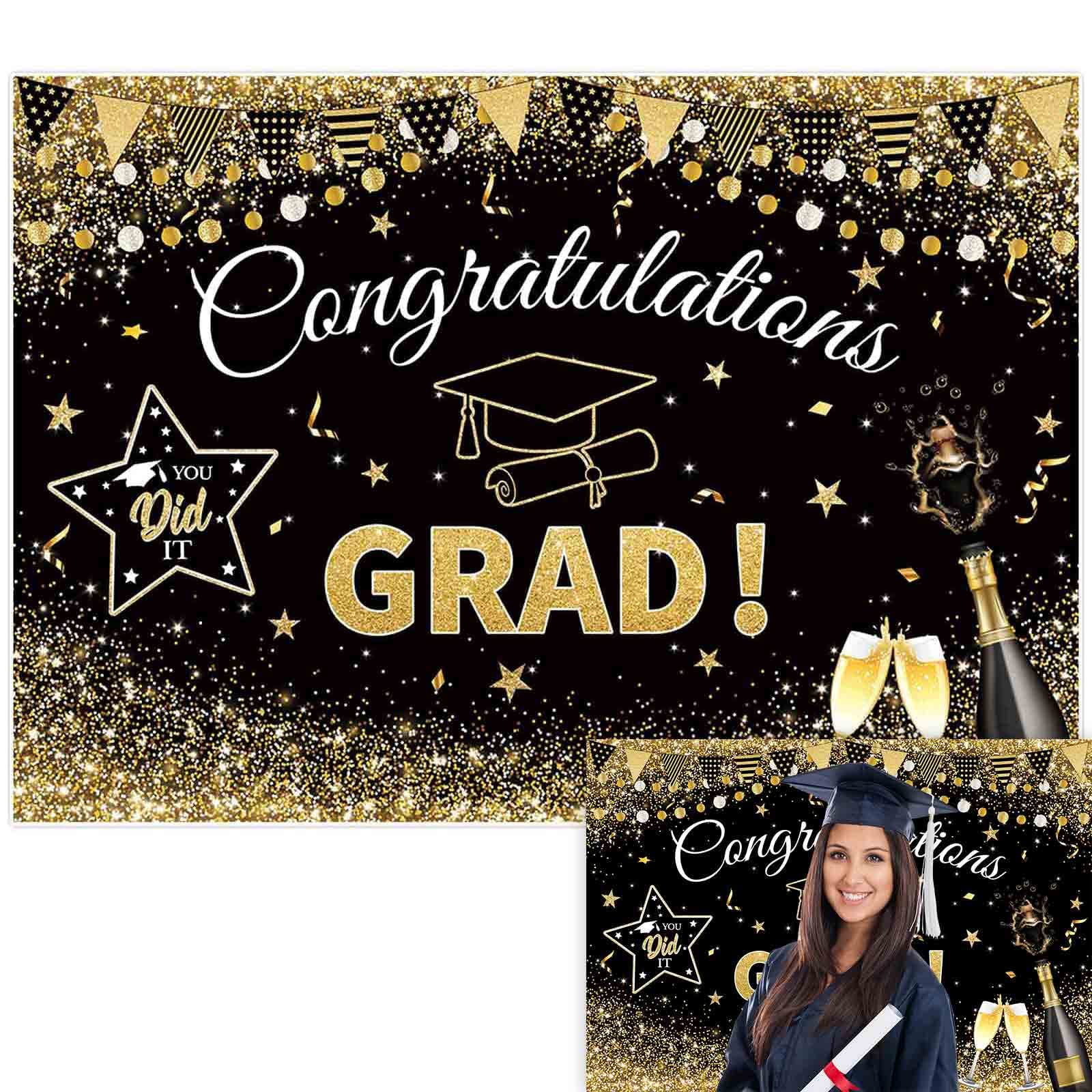 Buy Allenjoy 7x5ft Congrats Grad Backdrop Class of 2021 Glitter Gold ...