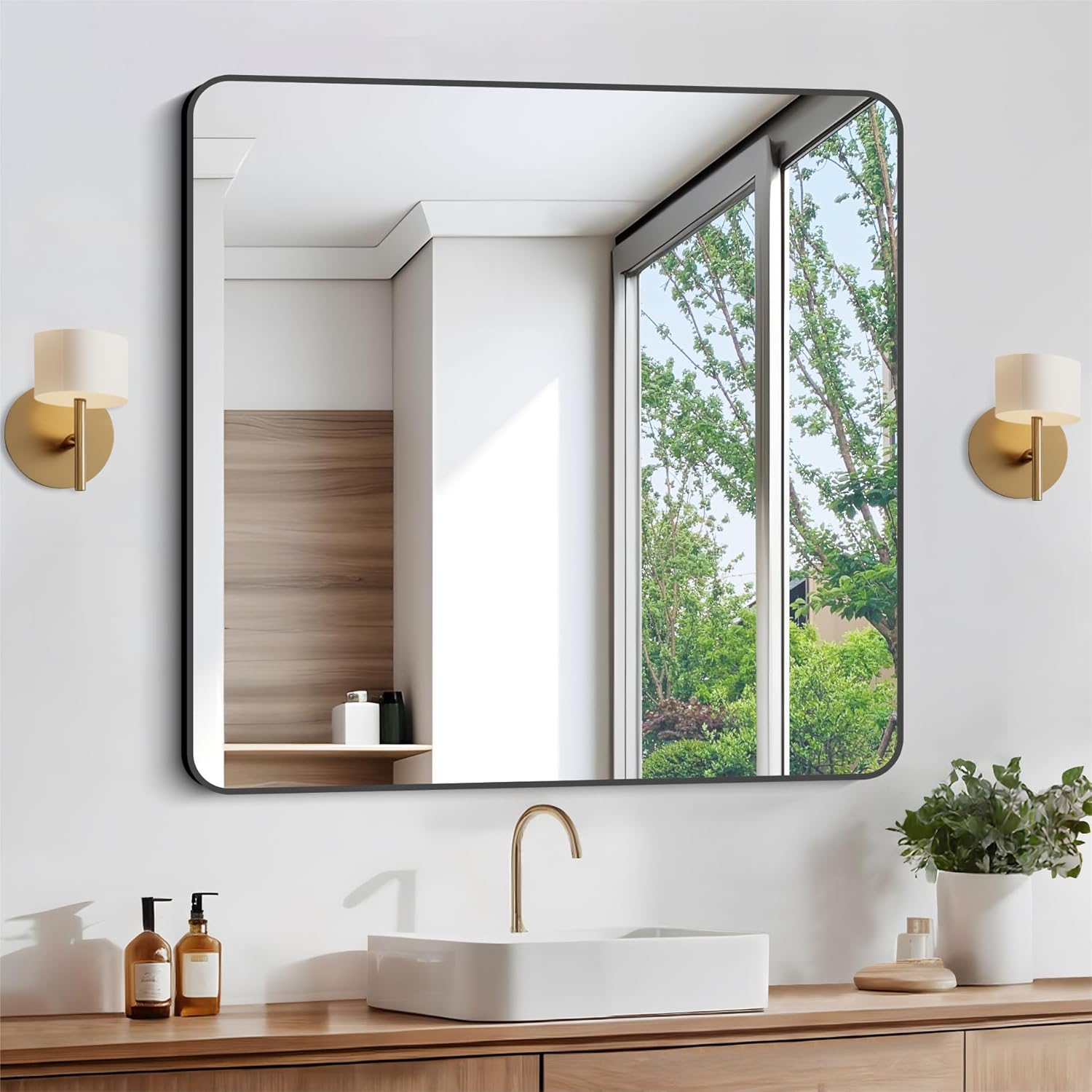 Amazon.com: CIVENO Bathroom Mirror, 36"x36" Black Square Wall Mirror ...