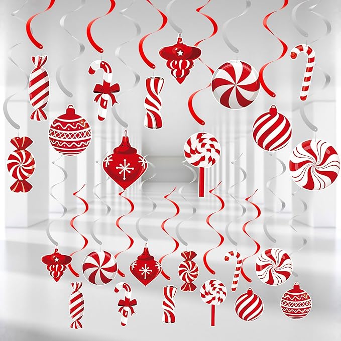 Amazon.com: 24 Pcs Christmas Candy Cane Hanging Swirl Decorations - Red ...