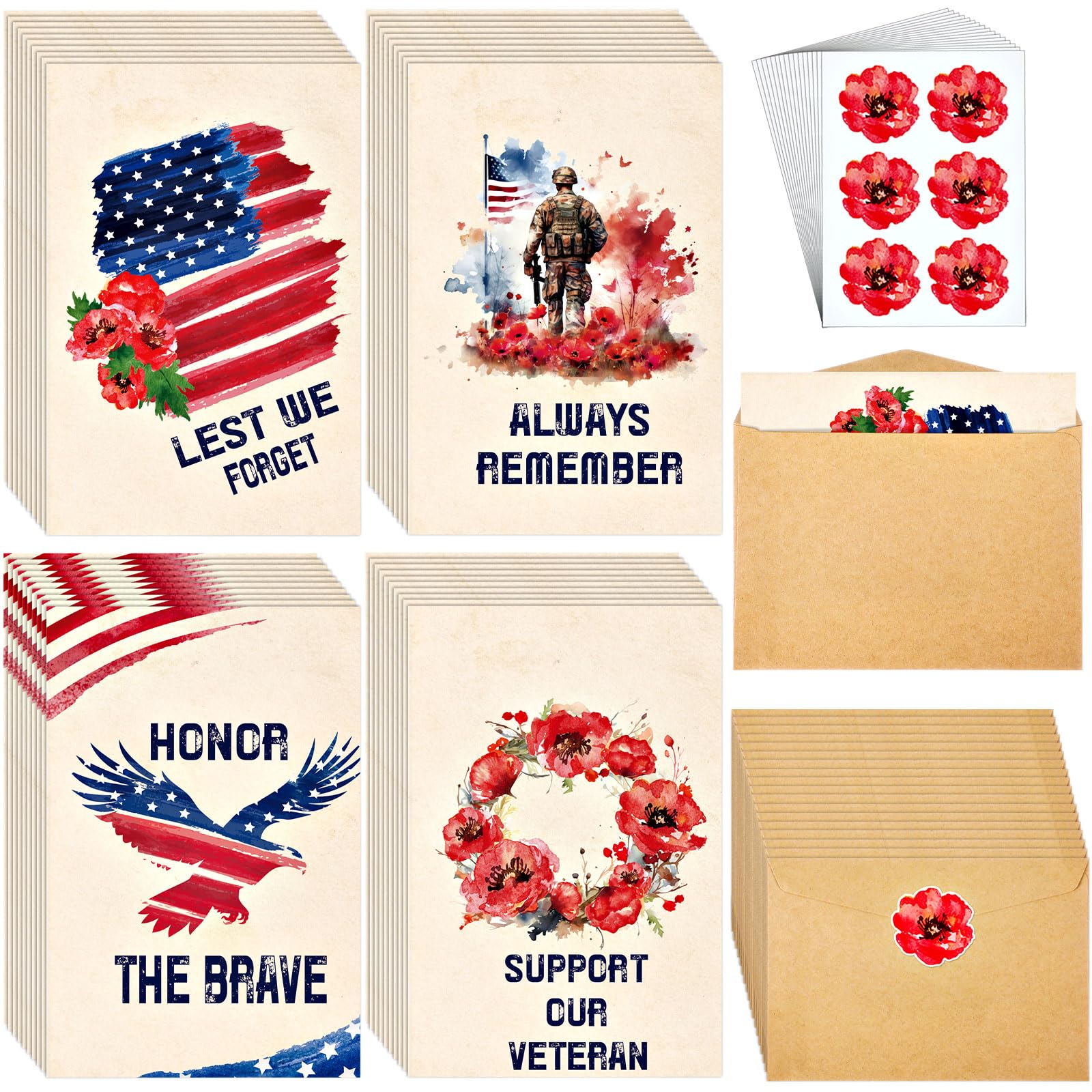 Amazon.com : Watersay 100 Sets Veteran Thank You Cards with Envelopes ...