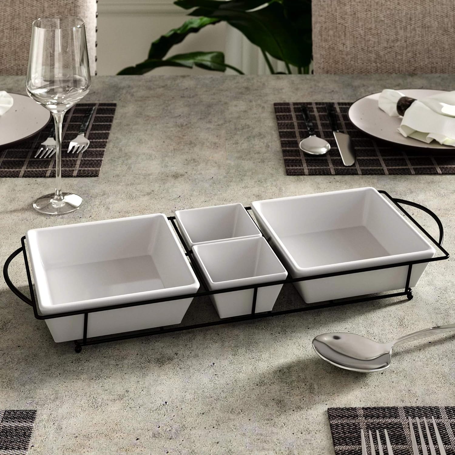 Amazon.com | 4 Piece Condiment Server Set, Relish Tray with Ceramic Dip ...