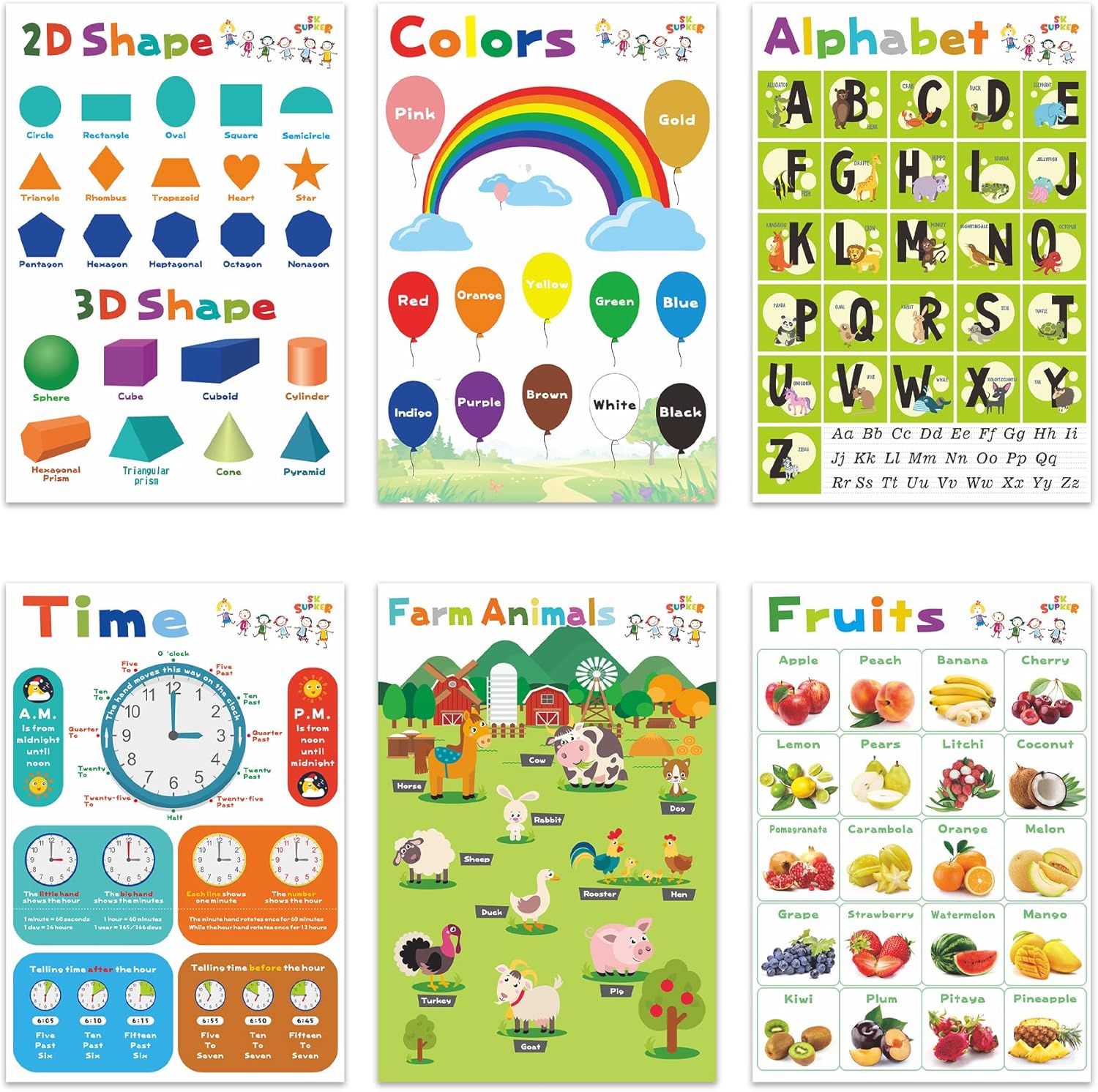 Educational Posters for Toddlers - Numbers, ABCs, Shapes, Colors, and ...