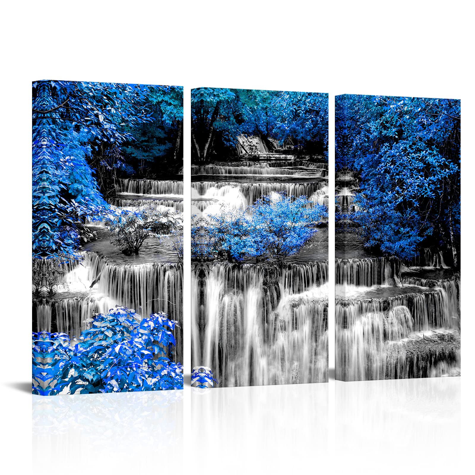 Amazon.com: Visual Art Decor 3 Pieces Blue and Gray Forest Waterfall ...