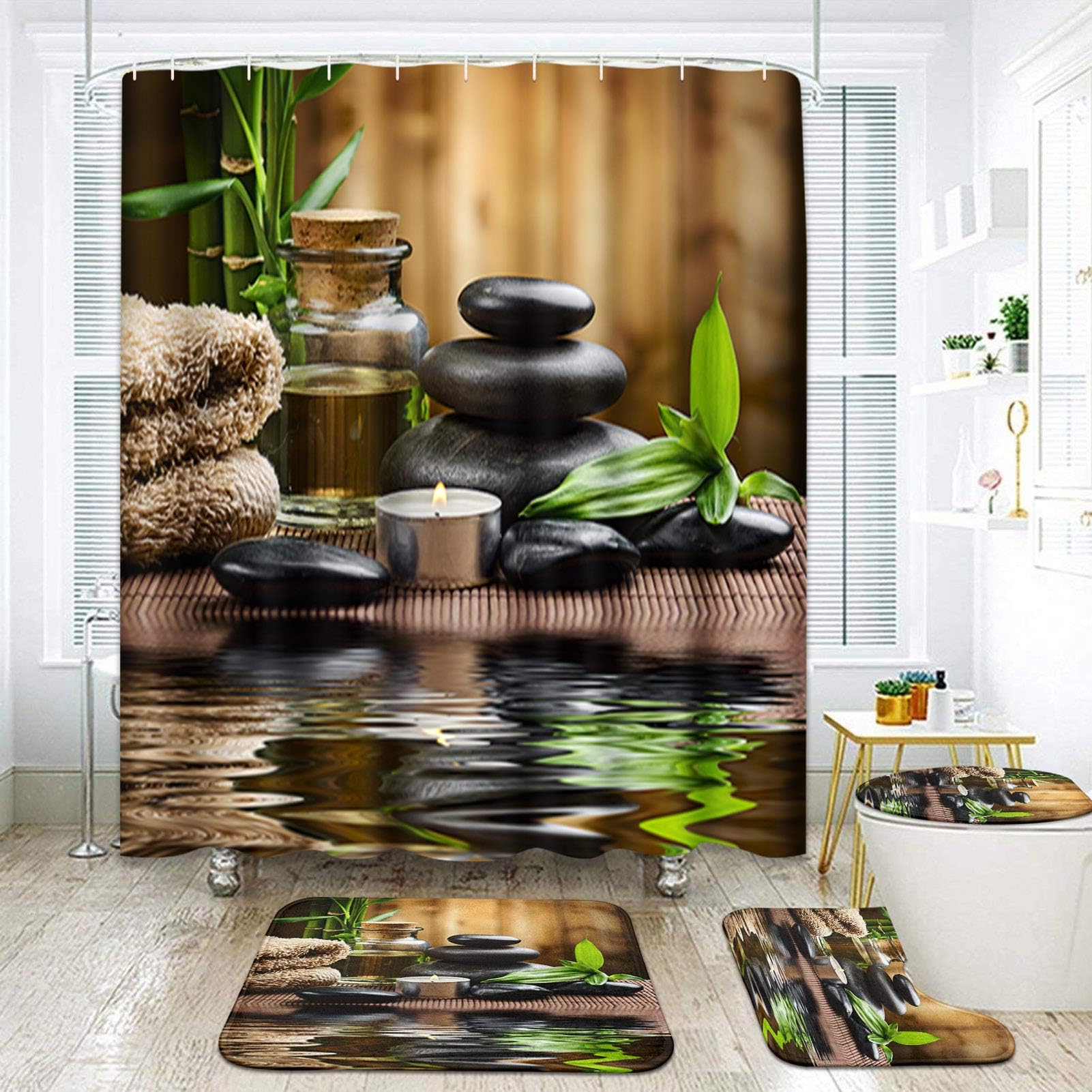 Amazon.com: ZXMBF Zen Spa Shower Curtain Basalt Stones Herbal Oil Scent ...