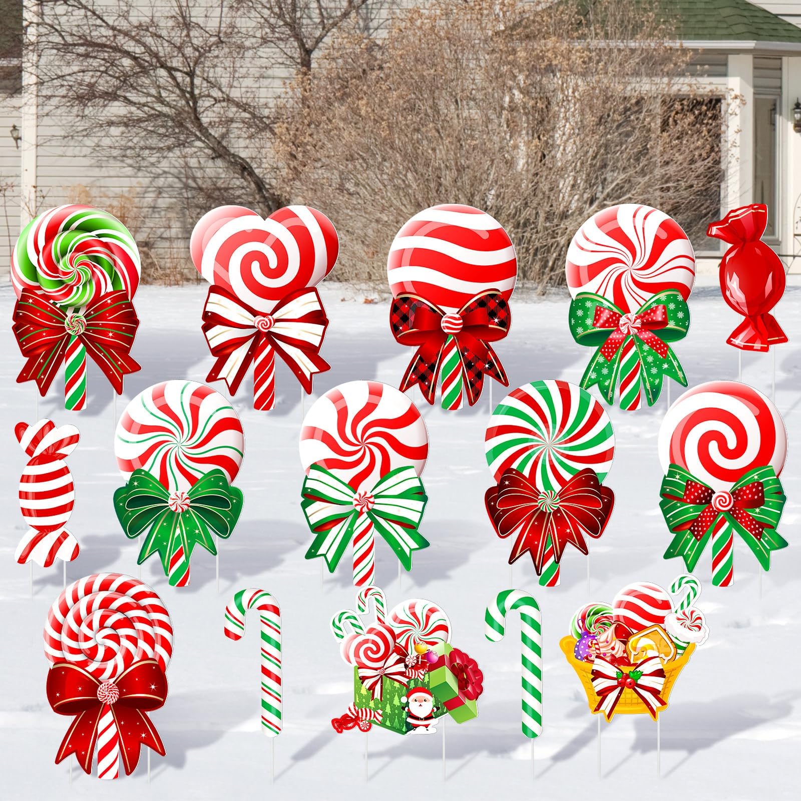 Amazon.com : 15 Pcs Christmas Outdoor Yard Signs Xmas Candy Yard Stakes ...