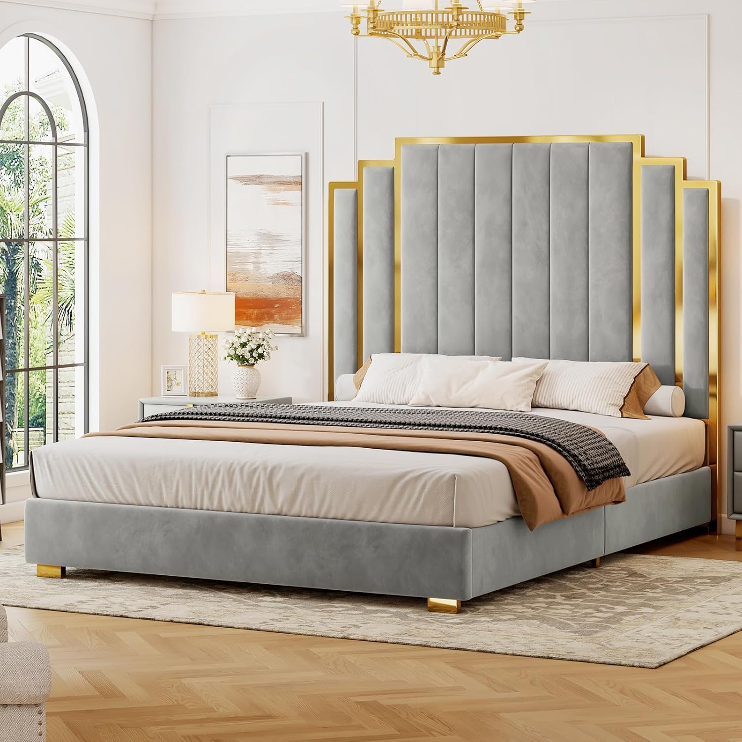 Amazon.com: YUMPIE Queen Size Platform Bed Frame with 61" Extra Tall ...