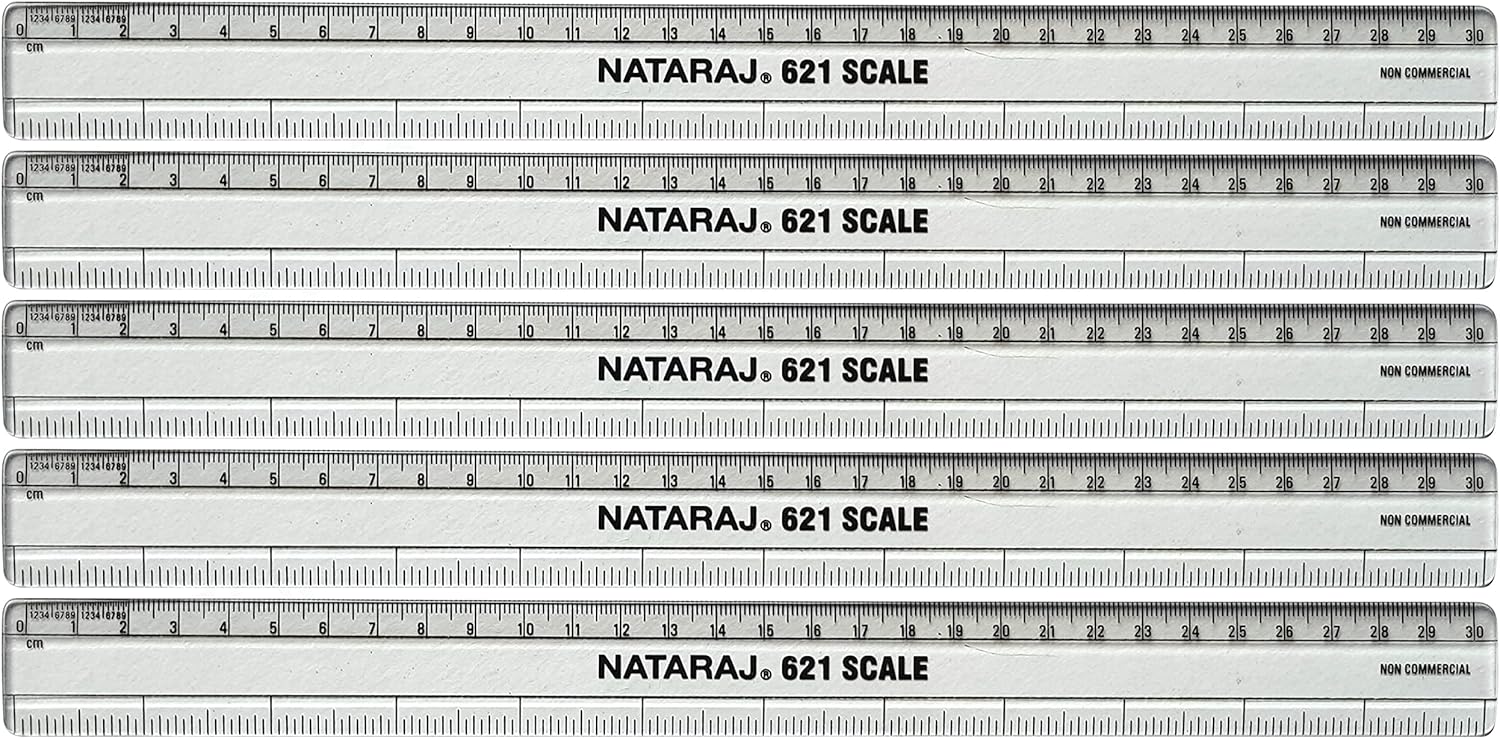 5 x 30cm/300mm/12” NATARAJ Clear Plastic Rulers Shatter Resistant ...