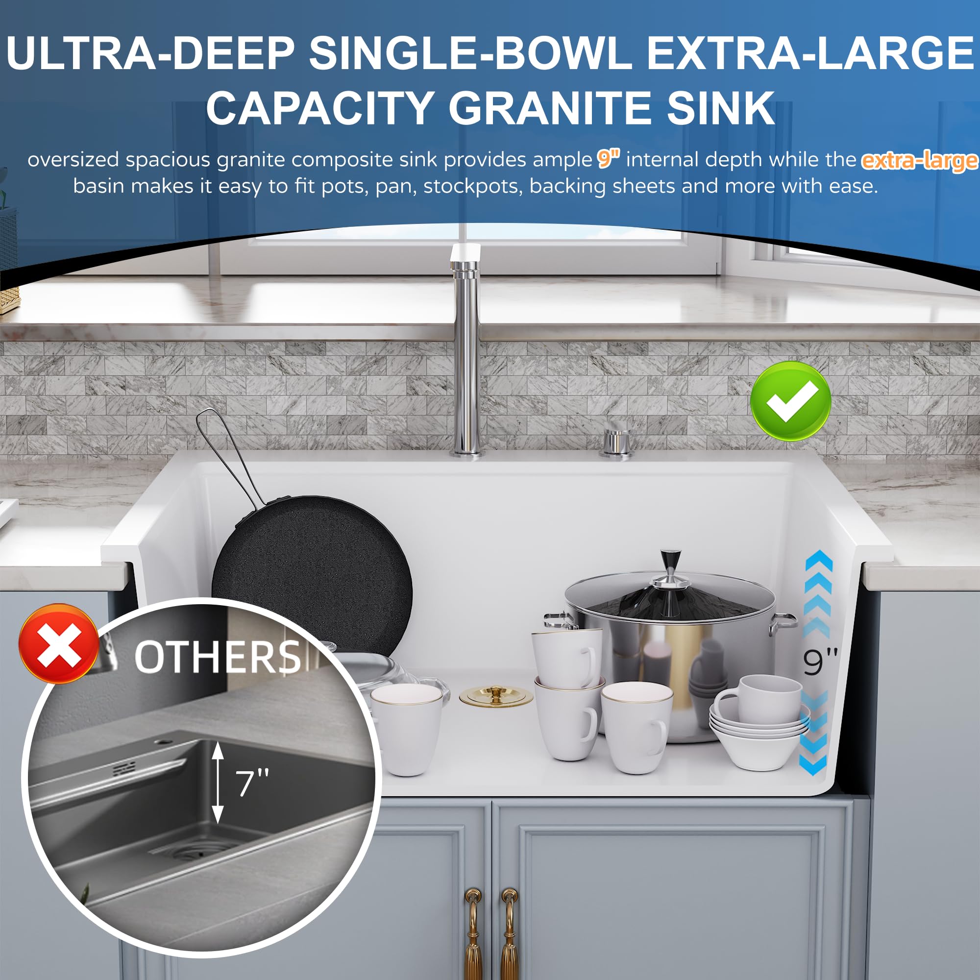 Snapklik.com : 33 White Granite Composite Kitchen Sink, Hugsleek Drop ...