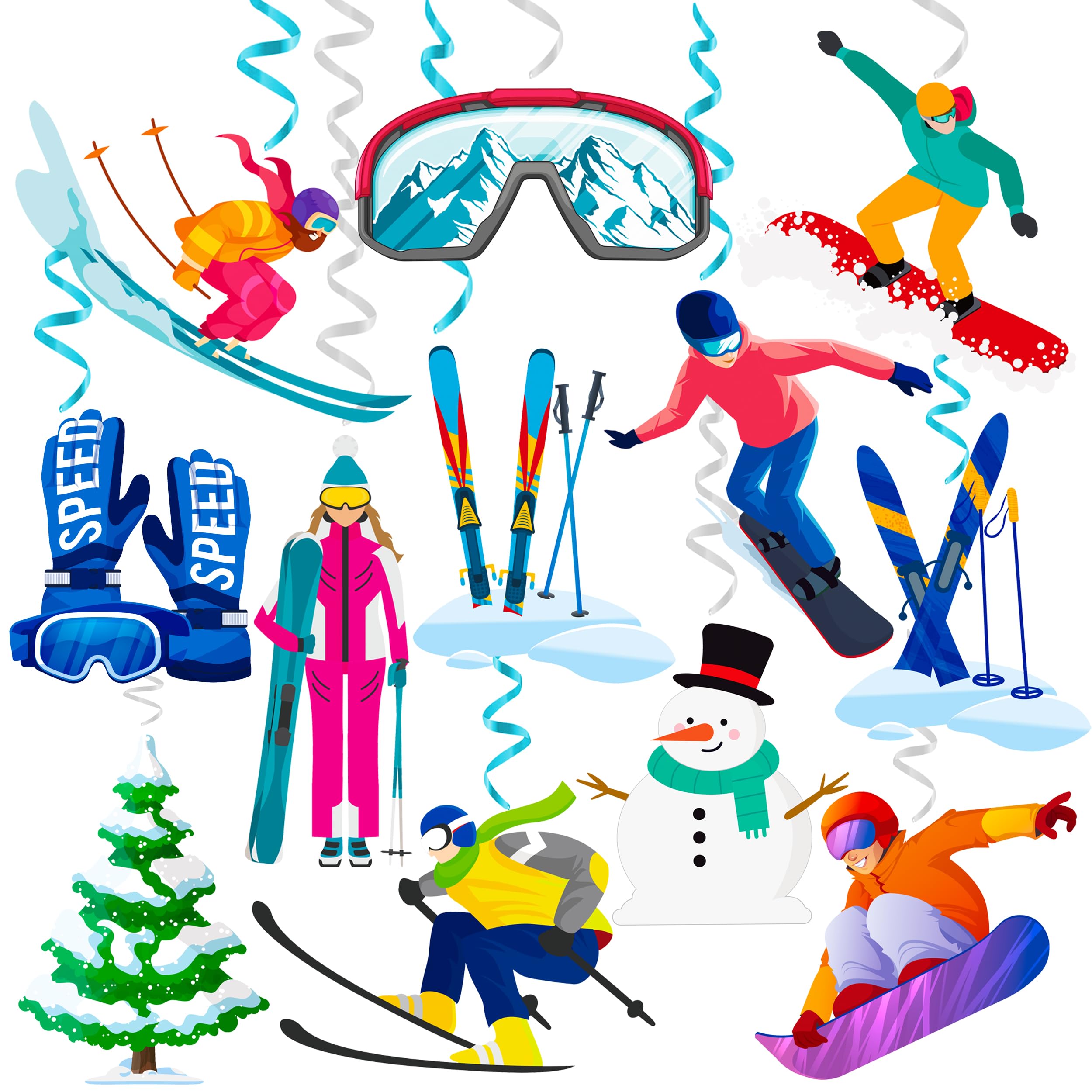 Amazon.com: Skiing Hanging Swirls Snowboard Party Hanging Decoration ...