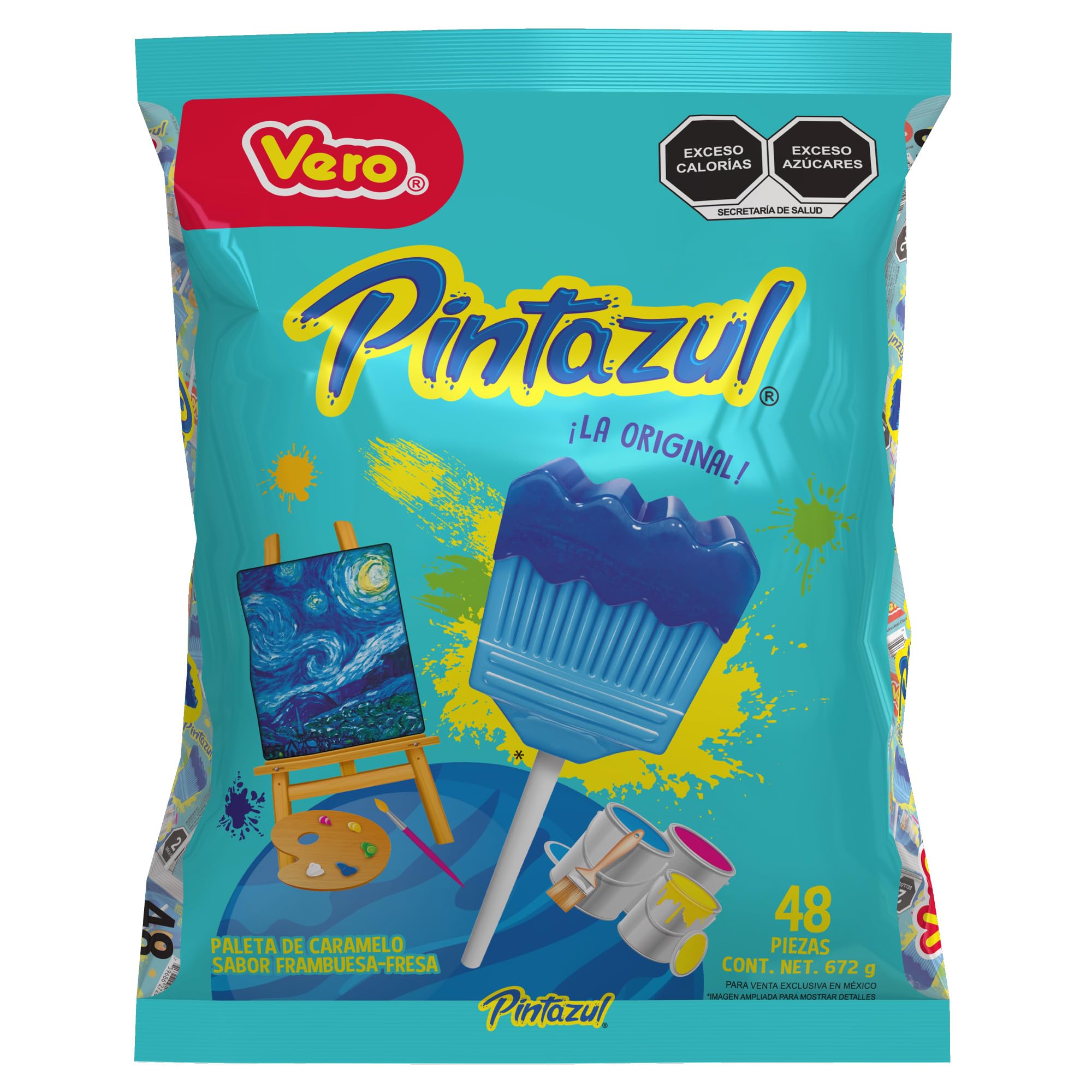 Paleta Pinta Azul, paletas de fresa y frambuesa, 48 piezas | 23.7 onzas ...