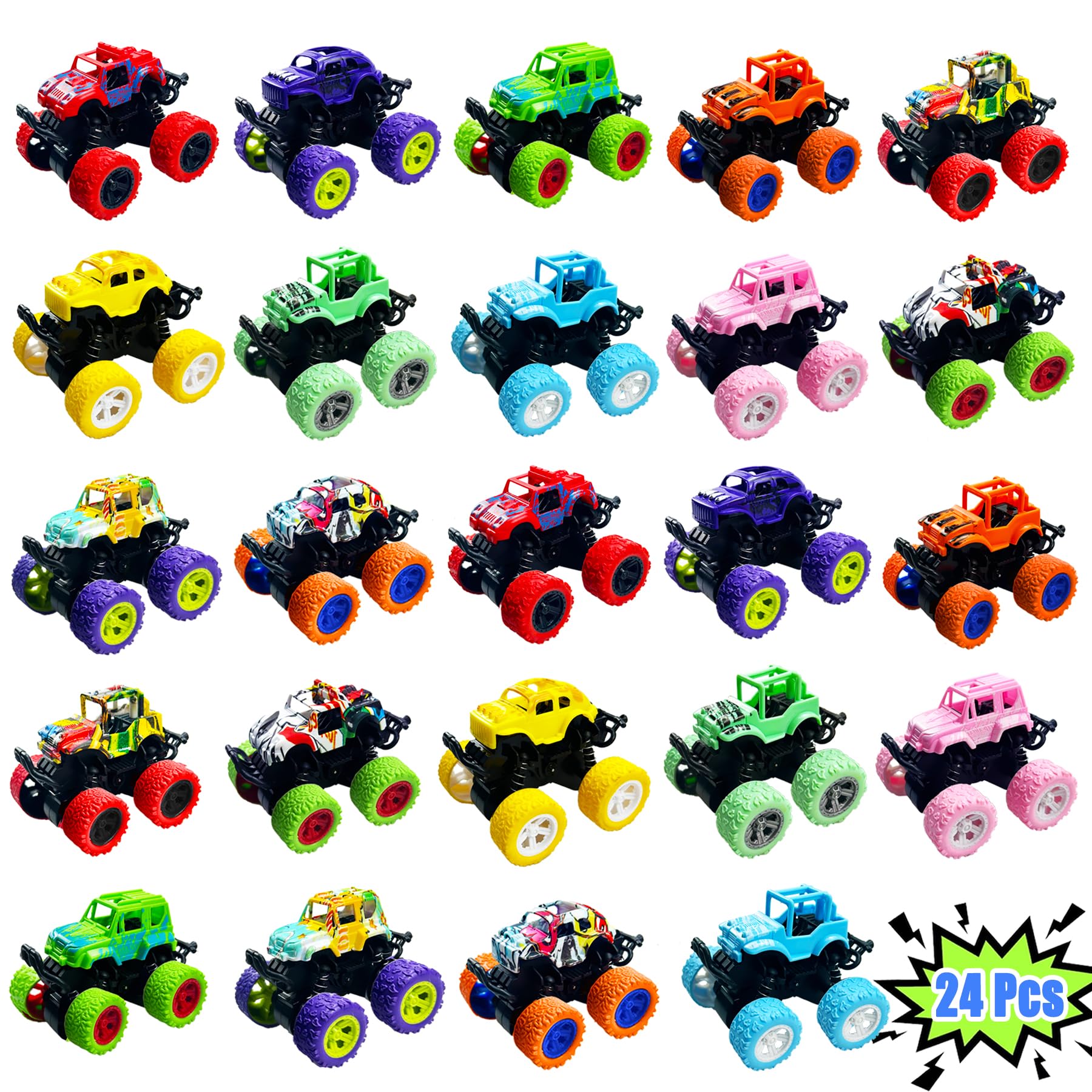 Amazon.com: TGIQROVE Monster Trucks Toys, 24Pcs Friction Powered Mini ...