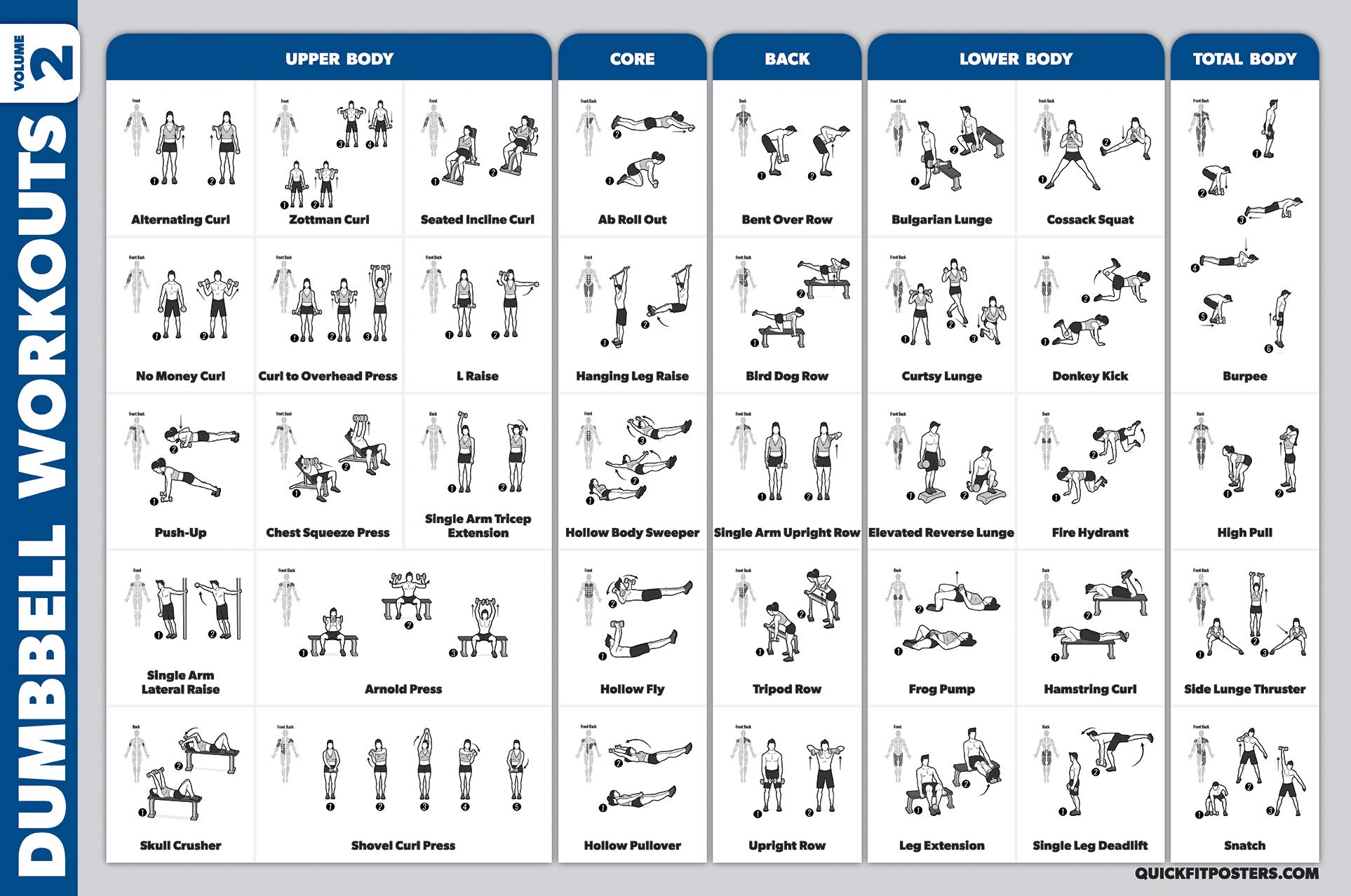 QuickFit Dumbbell Workout Exercise Poster Volume 2 - Laminated - Free ...
