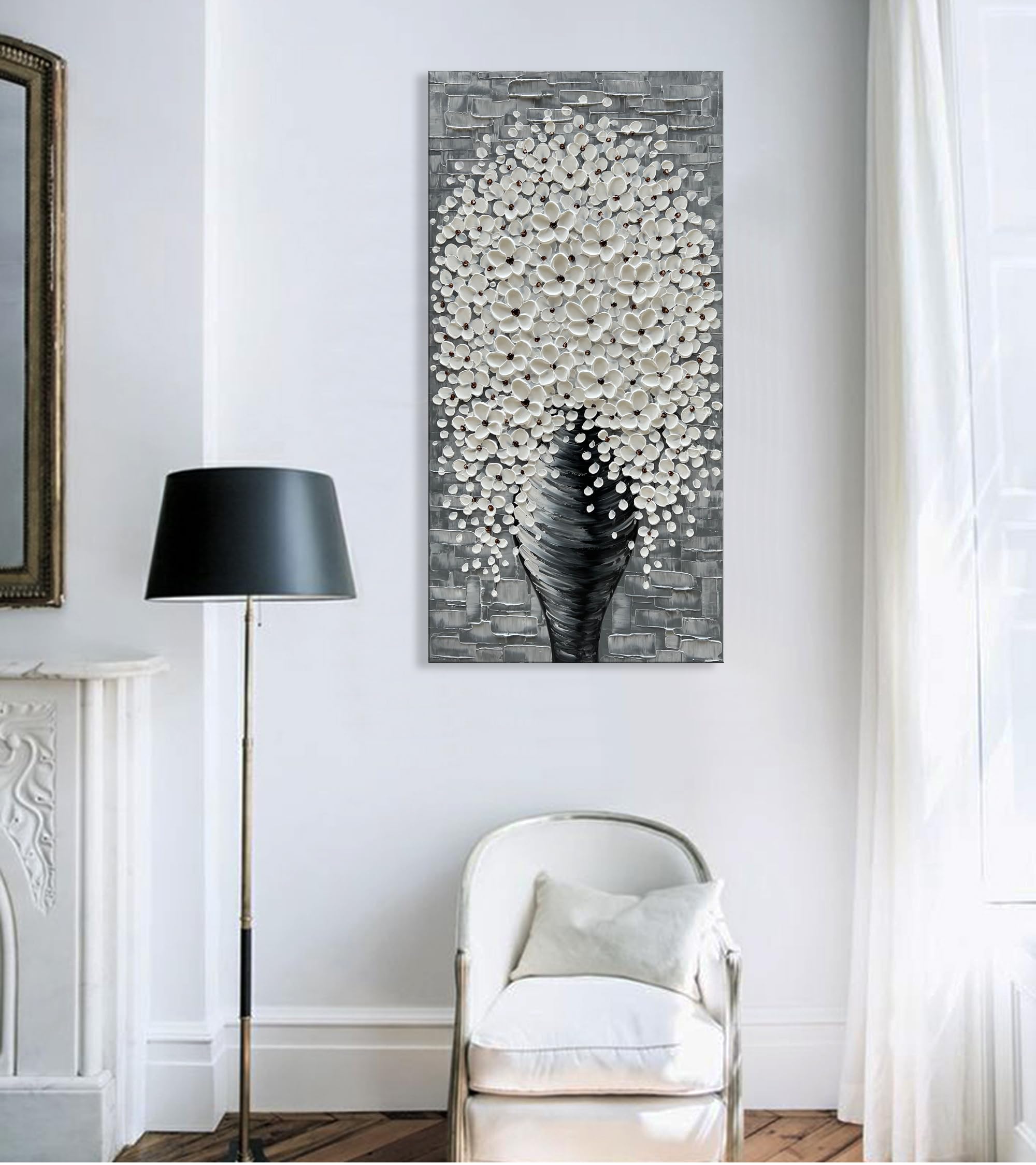 Diathou Art 20x40 Inchs Hand-painted 3D Flower Painting White Flower ...