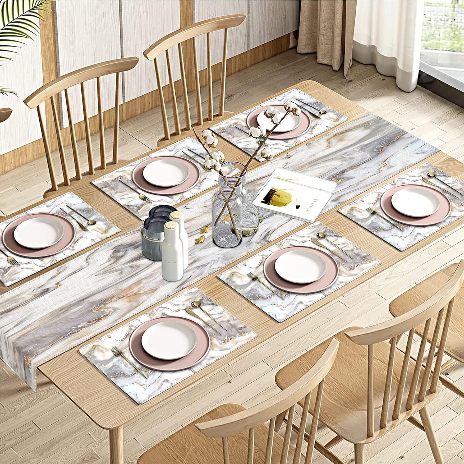 Amazon.com: Emvency Marble Table Runner and Placemats Set of 6, Grey ...