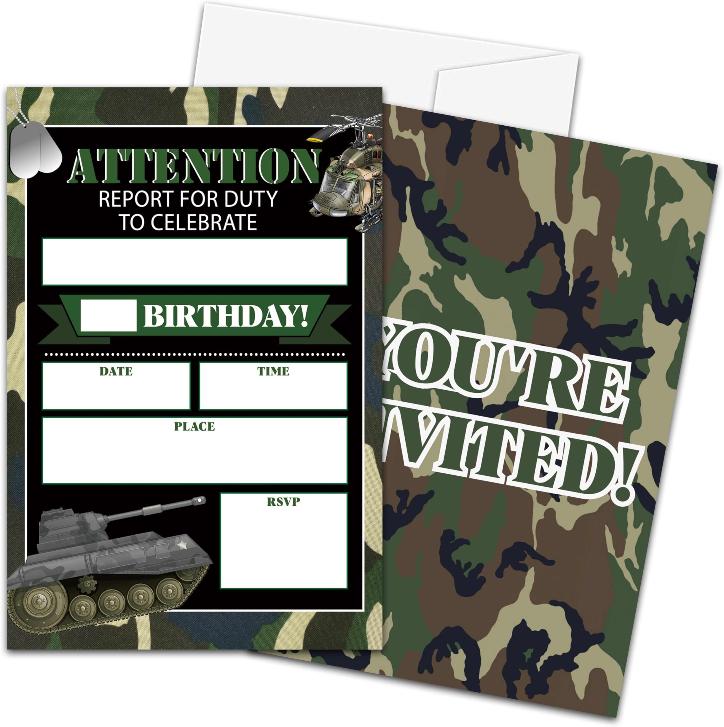 Amazon.com : HEZNZXQ Birthday Party Invitations for Boys, Camo Army ...