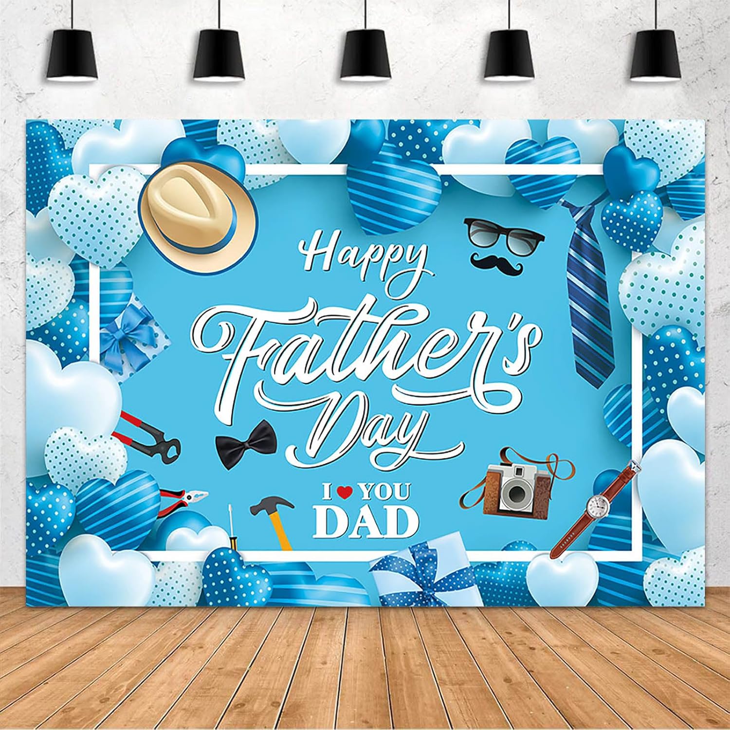 Amazon.com : MEHOFOND 7x5ft Happy Father's Day Backdrop Blue Heart I ...