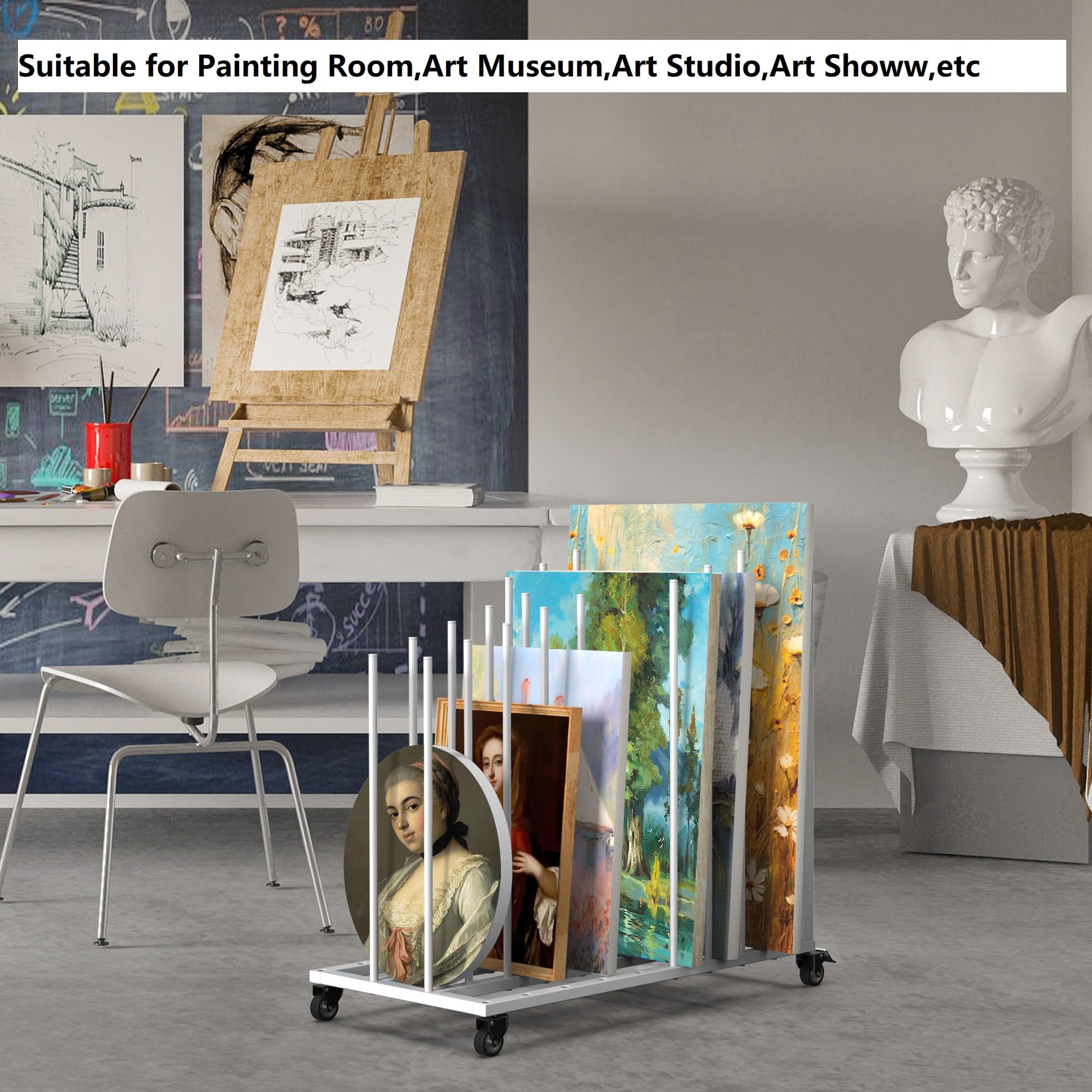 Snapklik.com : Rolling Art Canvas Storage Rack On Wheels, Adjustable ...