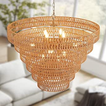 Amazon.com: Widluth 31.5“ Hand-Woven Rattan Chandelier Vintage ...