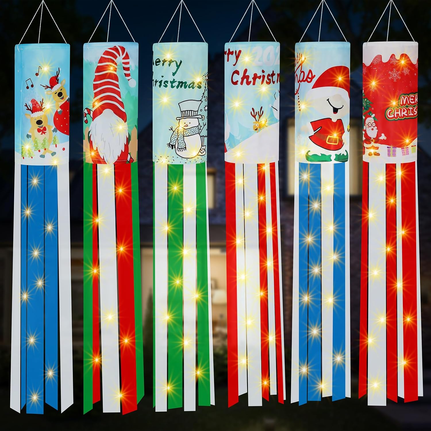 Amazon.com: VitalCozy 6 Pcs Christmas Windsock Flags with LED Light 40 ...