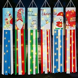 Amazon.com: VitalCozy 6 Pcs Christmas Windsock Flags with LED Light 40 ...