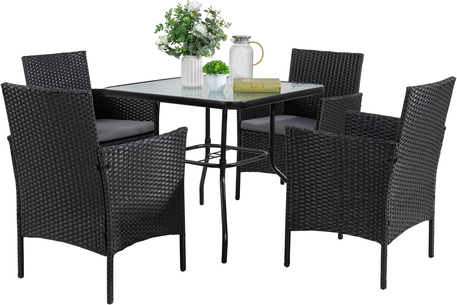 Amazon.com: COSTWAY 5PCS Patio Rattan Dining Set Cushioned Chair Table ...