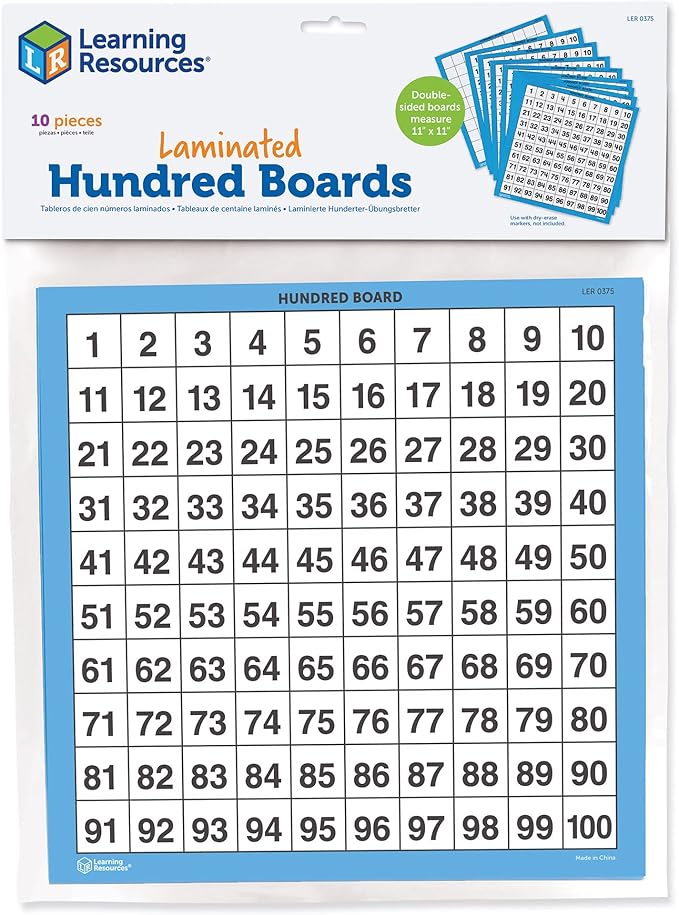Amazon.com: Learning Resources Laminated Hundred Boards, Dry-Erase ...