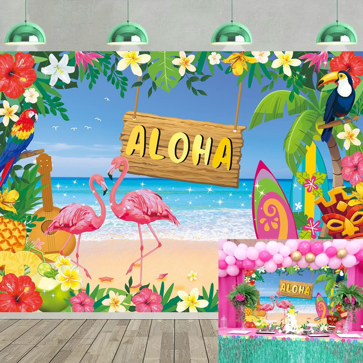 Amazon.com : Summer Aloha Party Backdrop Hawaiian Tropical Flower ...