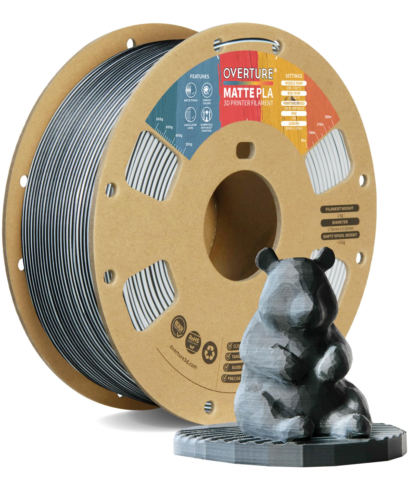 OVERTURE PLA Matte 3D Printer Filament 1.75mm, Matte PLA 1kg Cardboard ...