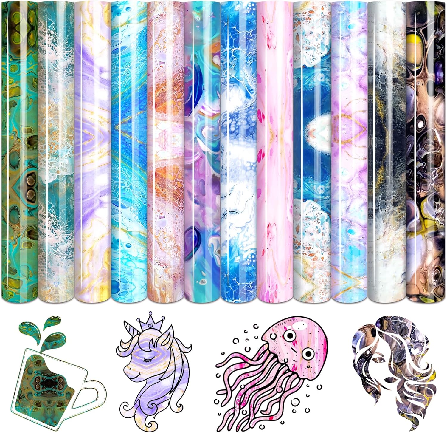 Amazon.com: Tintnut Liquid Marble HTV Vinyl - 12 Sheets 10 x 12 Inch ...